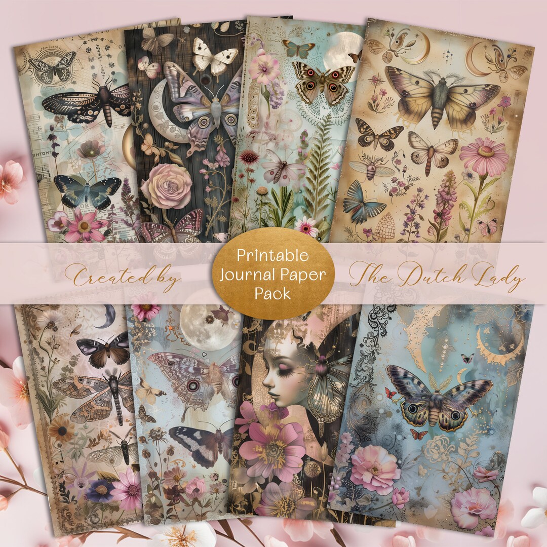 Butterflies & Moths PRINTABLE Journal Paper Pack, Digital Scrapbook ...