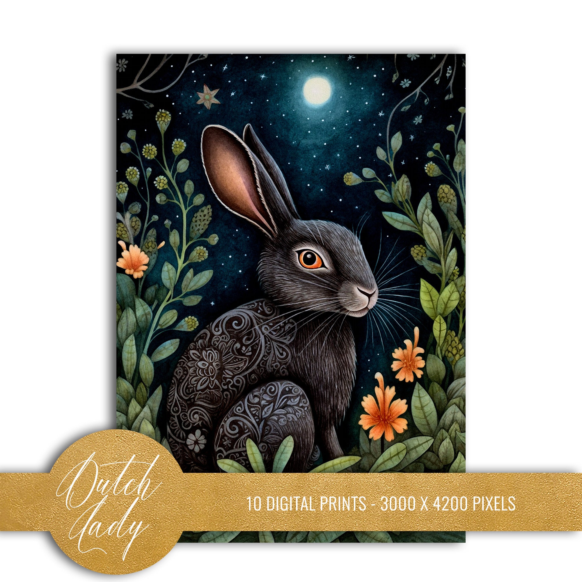 Midnight Animals Postcard and Poster Set - Printable Digital Art ...