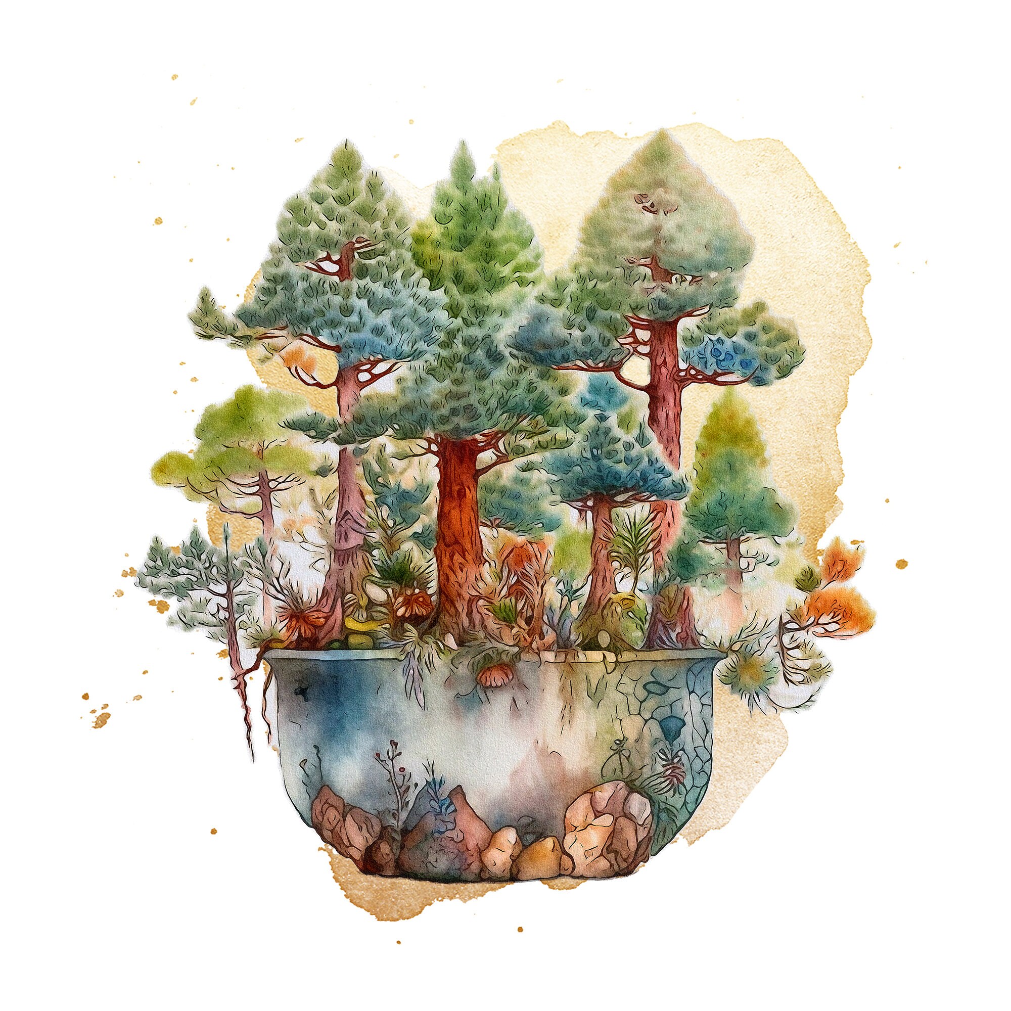 Watercolor Potted Worlds Clipart Set: Bonsai, Zen Gardens (PNG Files ...