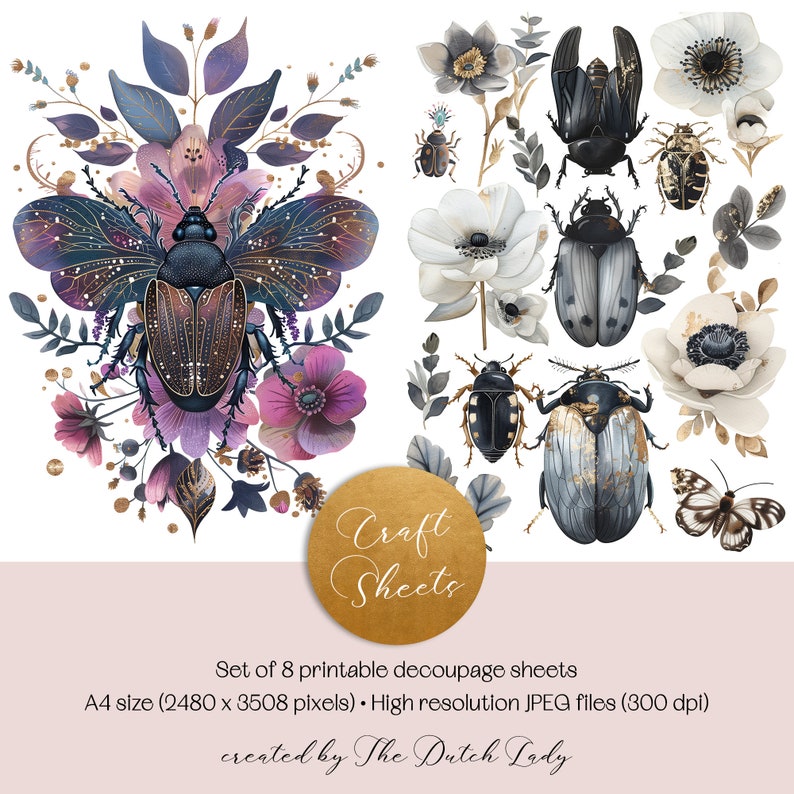 Victorian Beetles PRINTABLE Decoupage Sheets, Digital Junk Journal ...