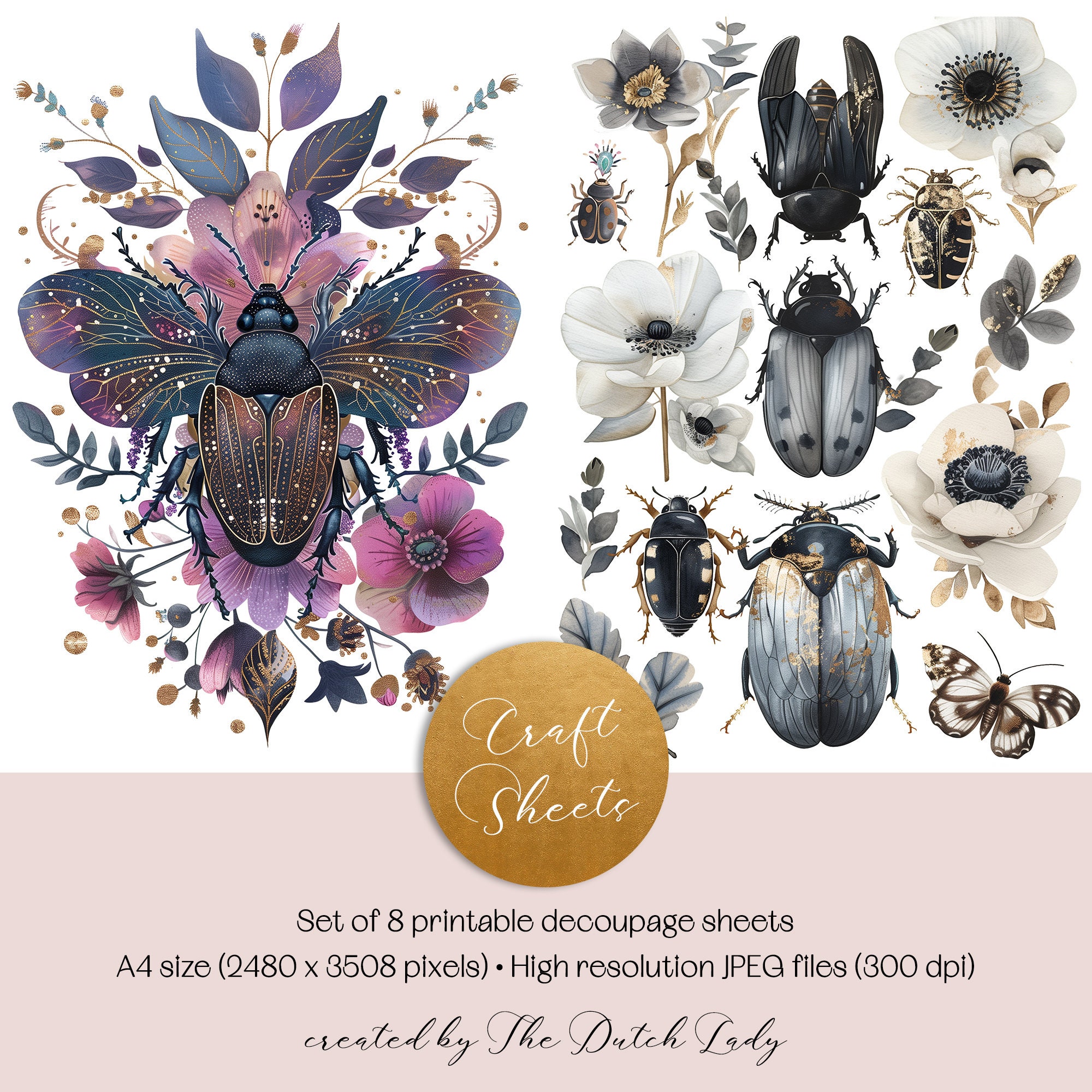 Victorian Beetles PRINTABLE Decoupage Sheets, Digital Junk Journal ...