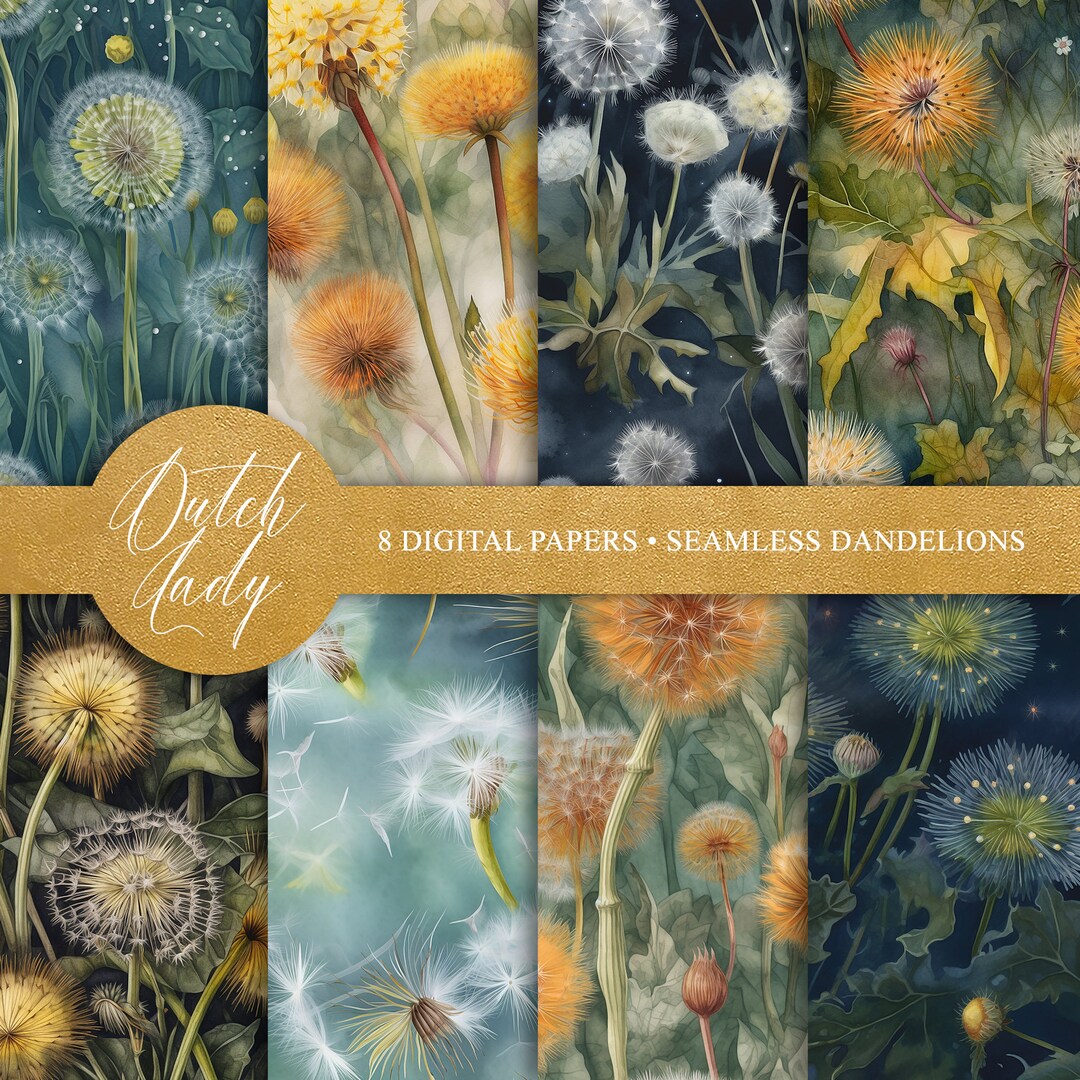 Dandelions Digital Backgrounds - Scrapbook Paper - Seamless Floral ...