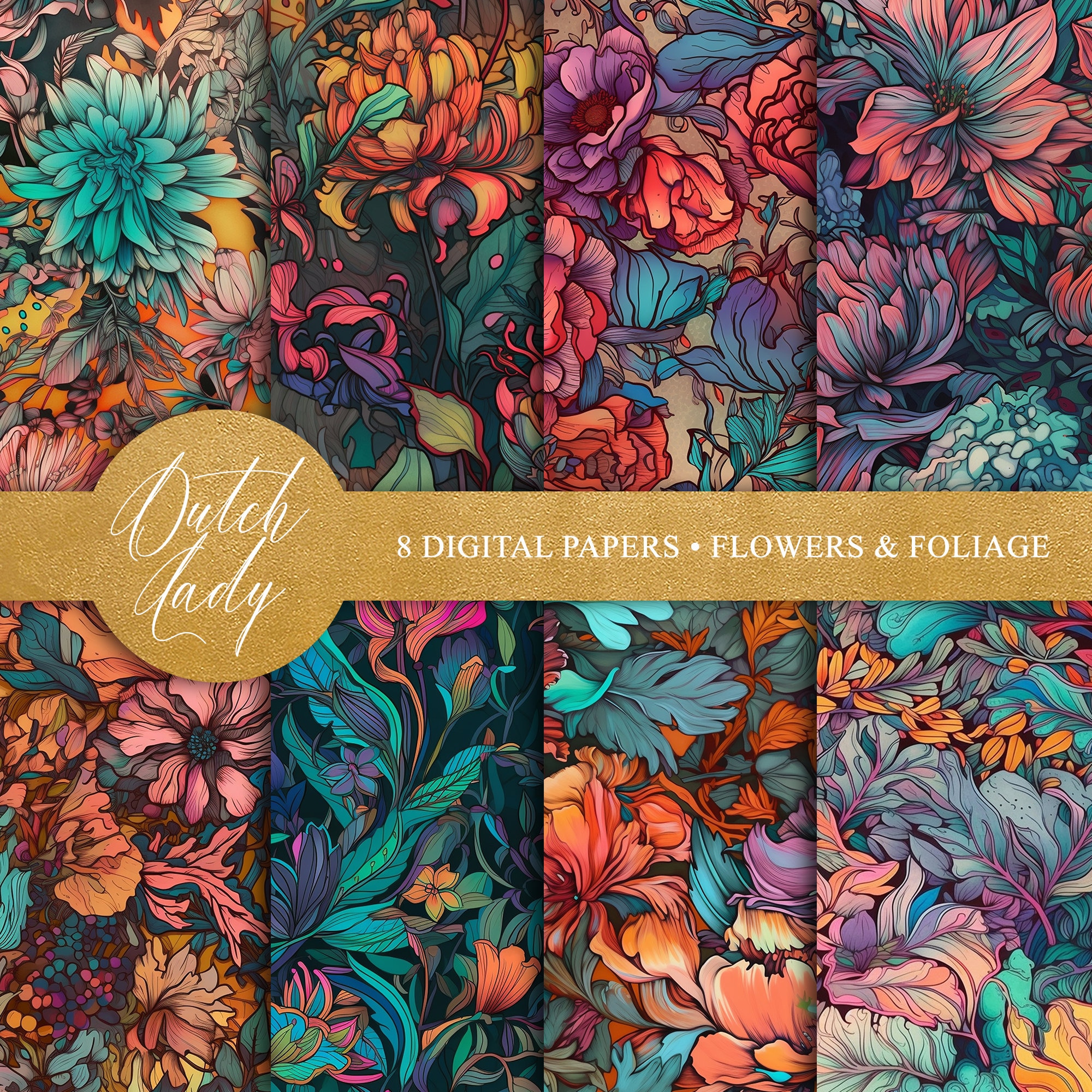 Flowers & Foliage Digital Backgrounds Printable Scrapbook Paper Set ...