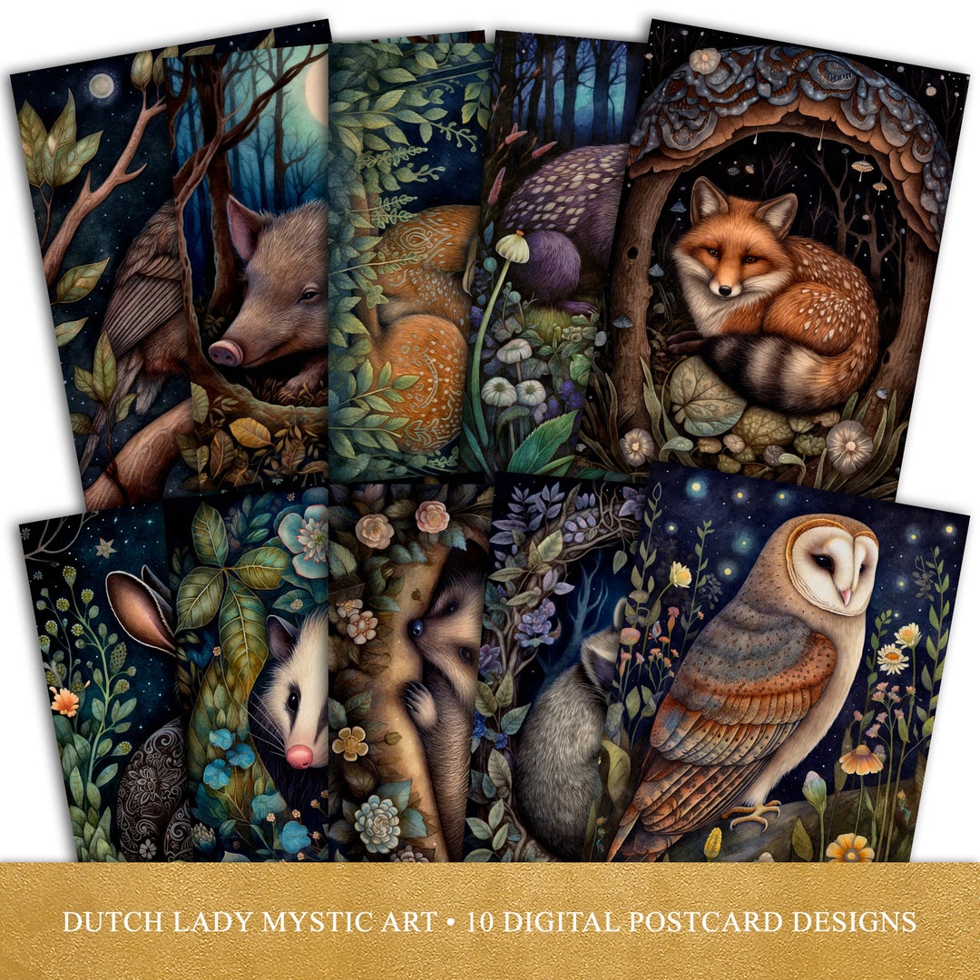 Midnight Animals Postcard and Poster Set - Printable Digital Art ...