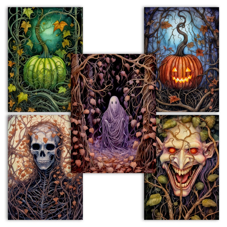 Halloween Vines Postcard & Art Print Set Printable Digital Designs ...