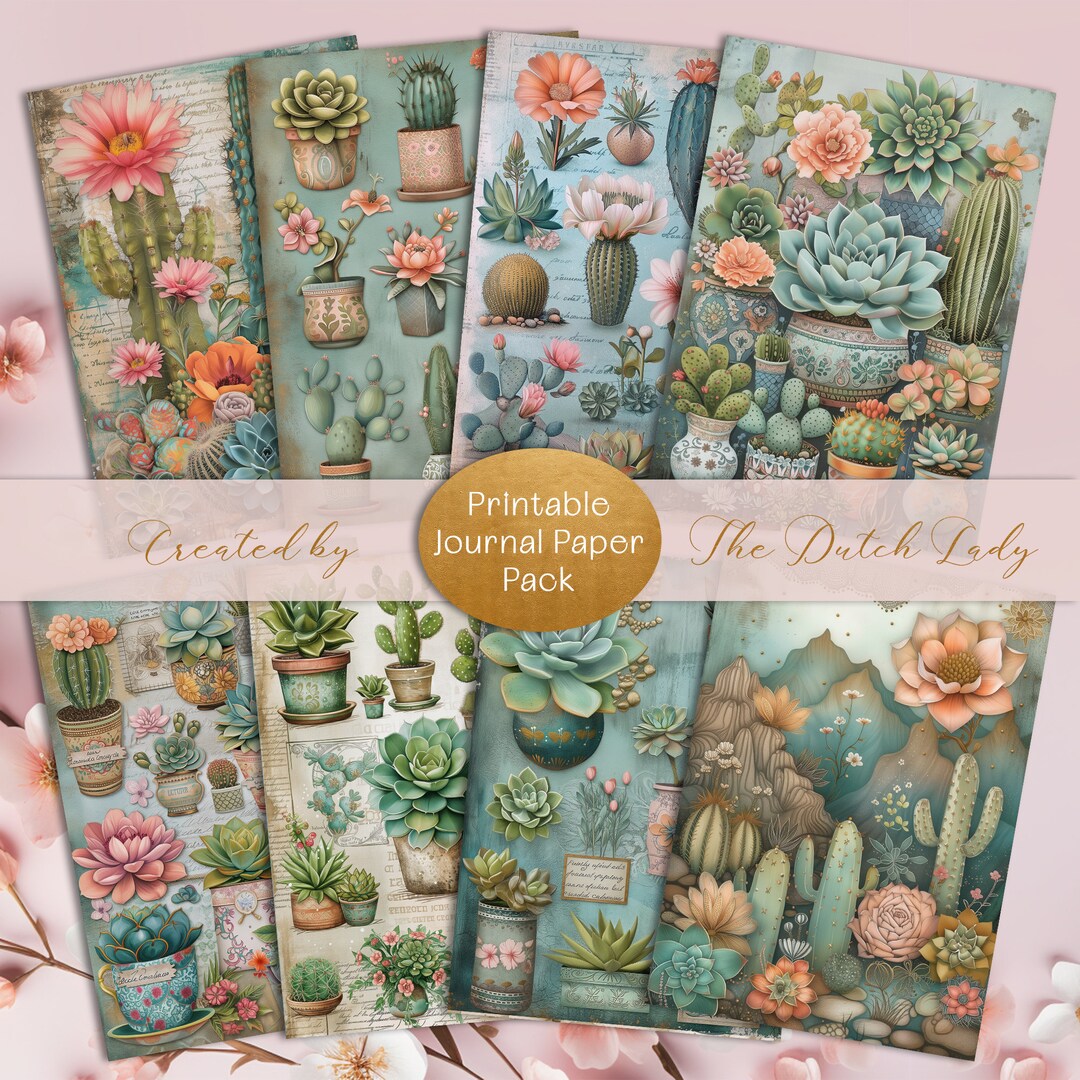Desert Succulents PRINTABLE Journal Paper Pack, Flowers, Cactus, Potted ...