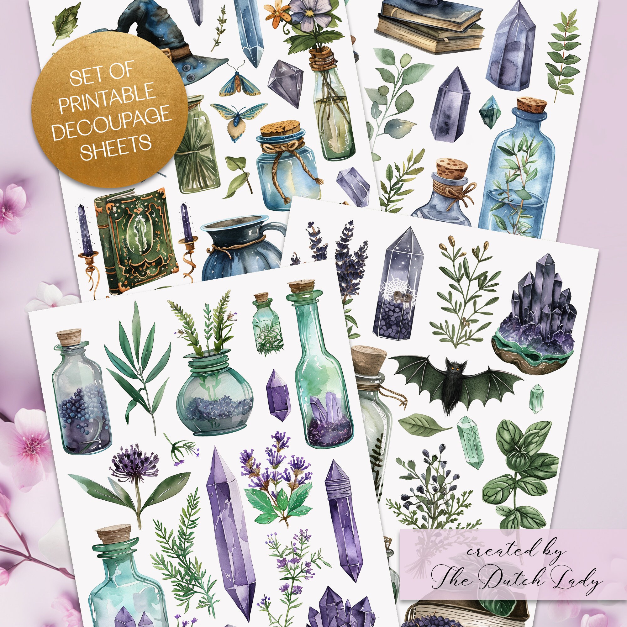 Witchy Stuff PRINTABLE Decoupage Sheets, Digital Journal Papers, Book ...