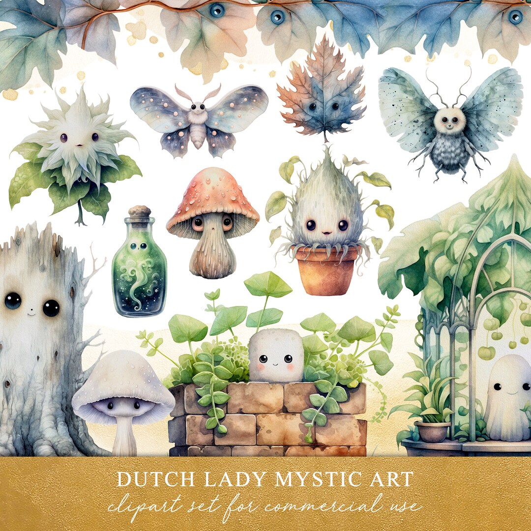 Whimsical Fall Garden Clipart: Watercolor Spooky Kids Graphics (instant ...