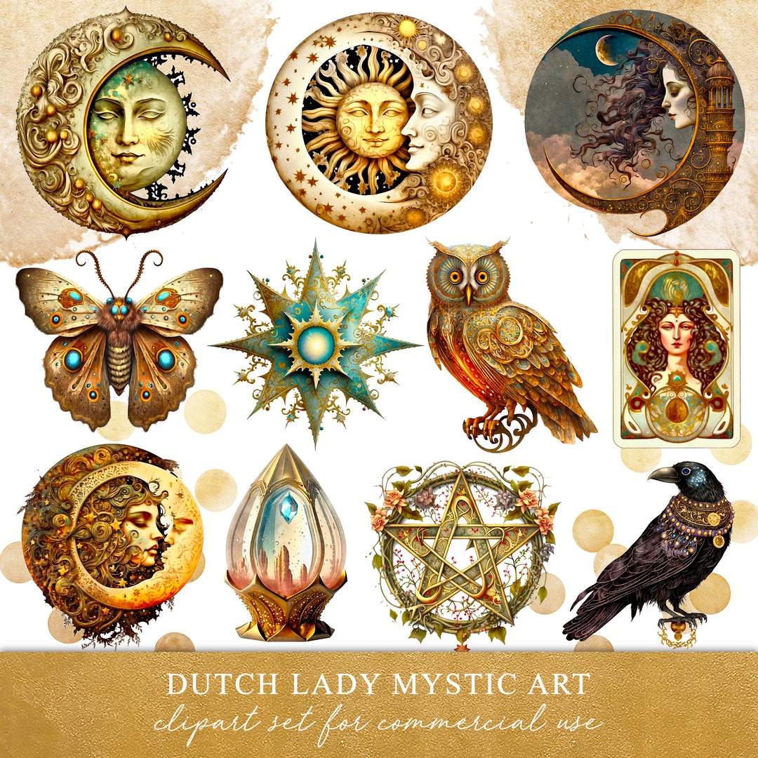 Victorian Occult Clipart Set - Mystic Wiccan & Celestial Graphics - Sun ...