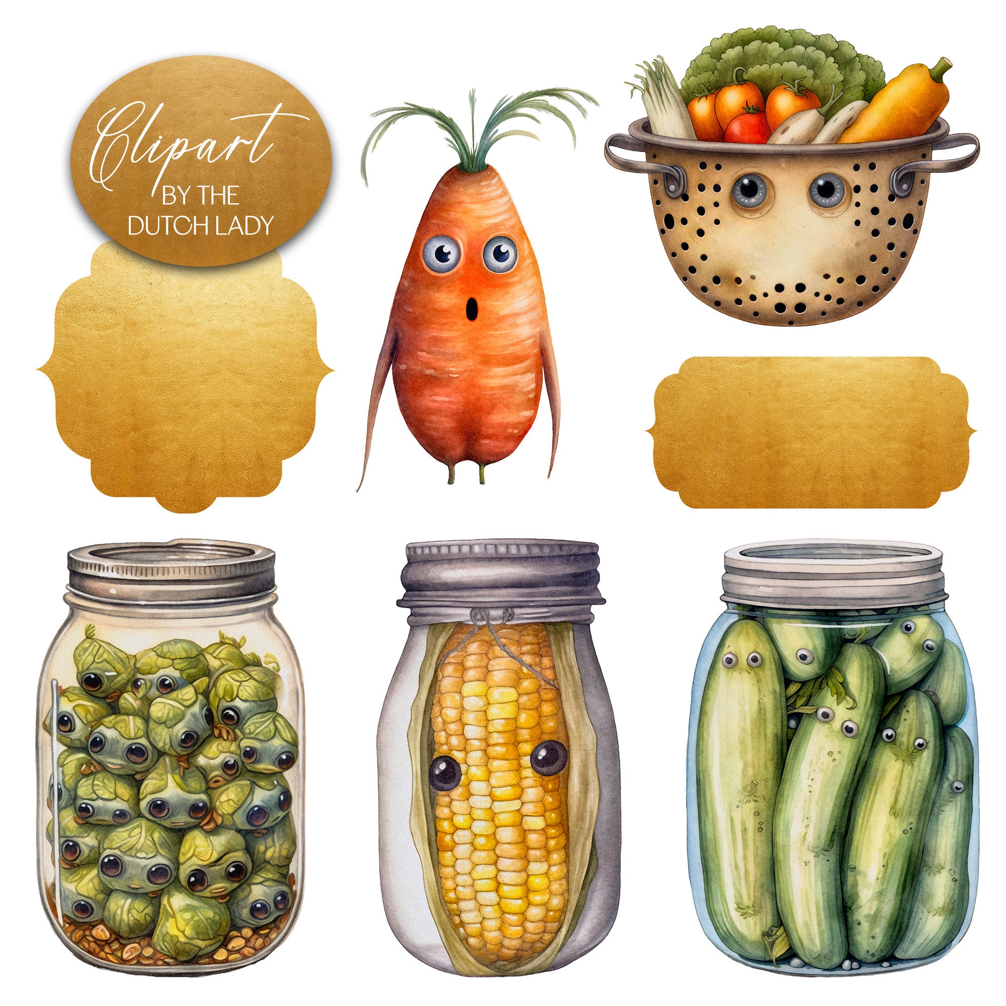 Preserved Vegetables Clipart Set - Cute Watercolor Veggies in Mason ...