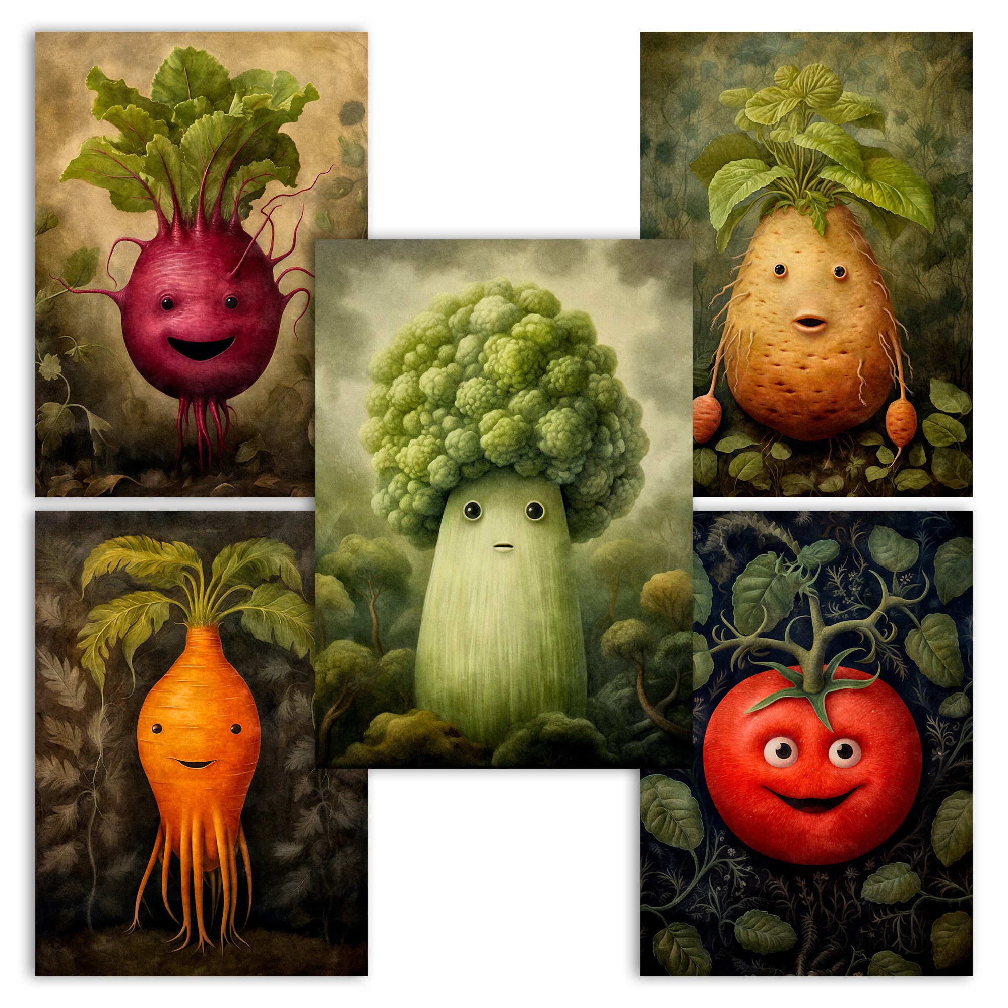 Vegetable Portraits Postcard and Poster Set - Printable Digital Art ...