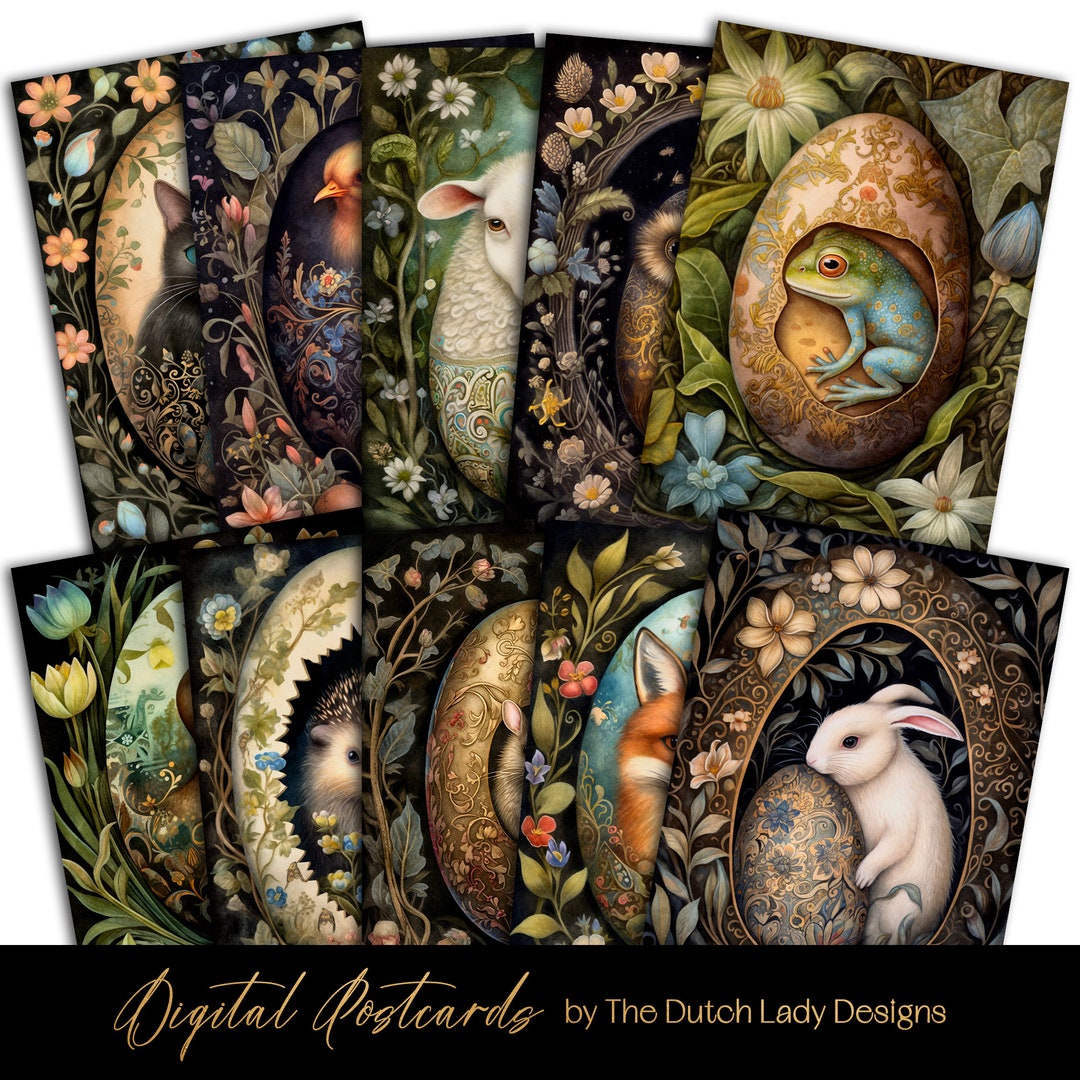 Animals in Easter Eggs Postcard Set: Dark Academia Art (digital ...