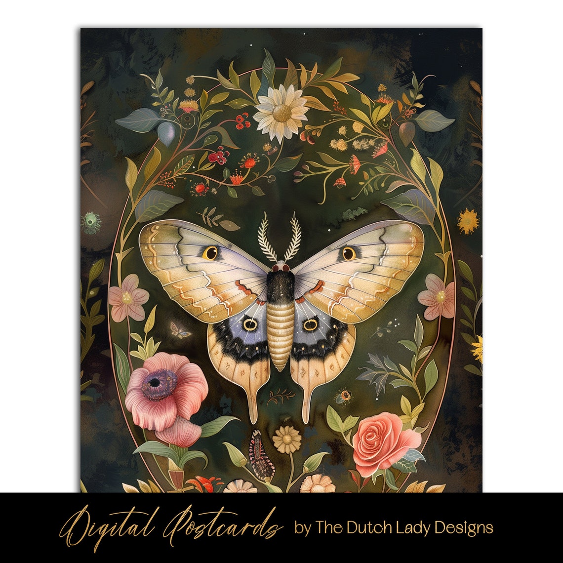 Victorian Moth Botanical Art Print Postcards: Dark Academia (instant ...