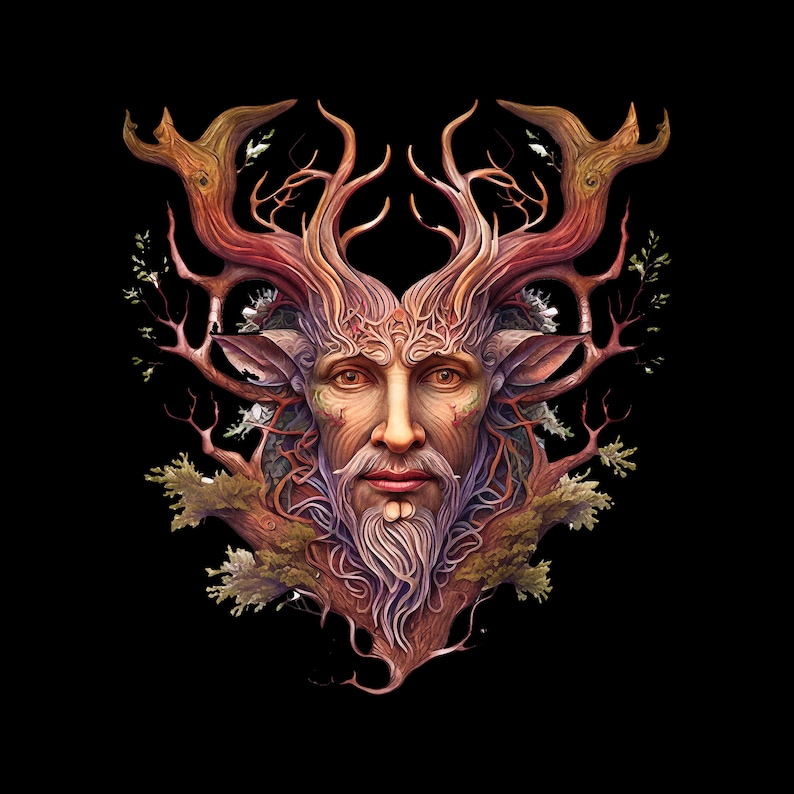 Mystical Tree Carvings Clipart Set - Wood Cuttings - Forest Spirits ...