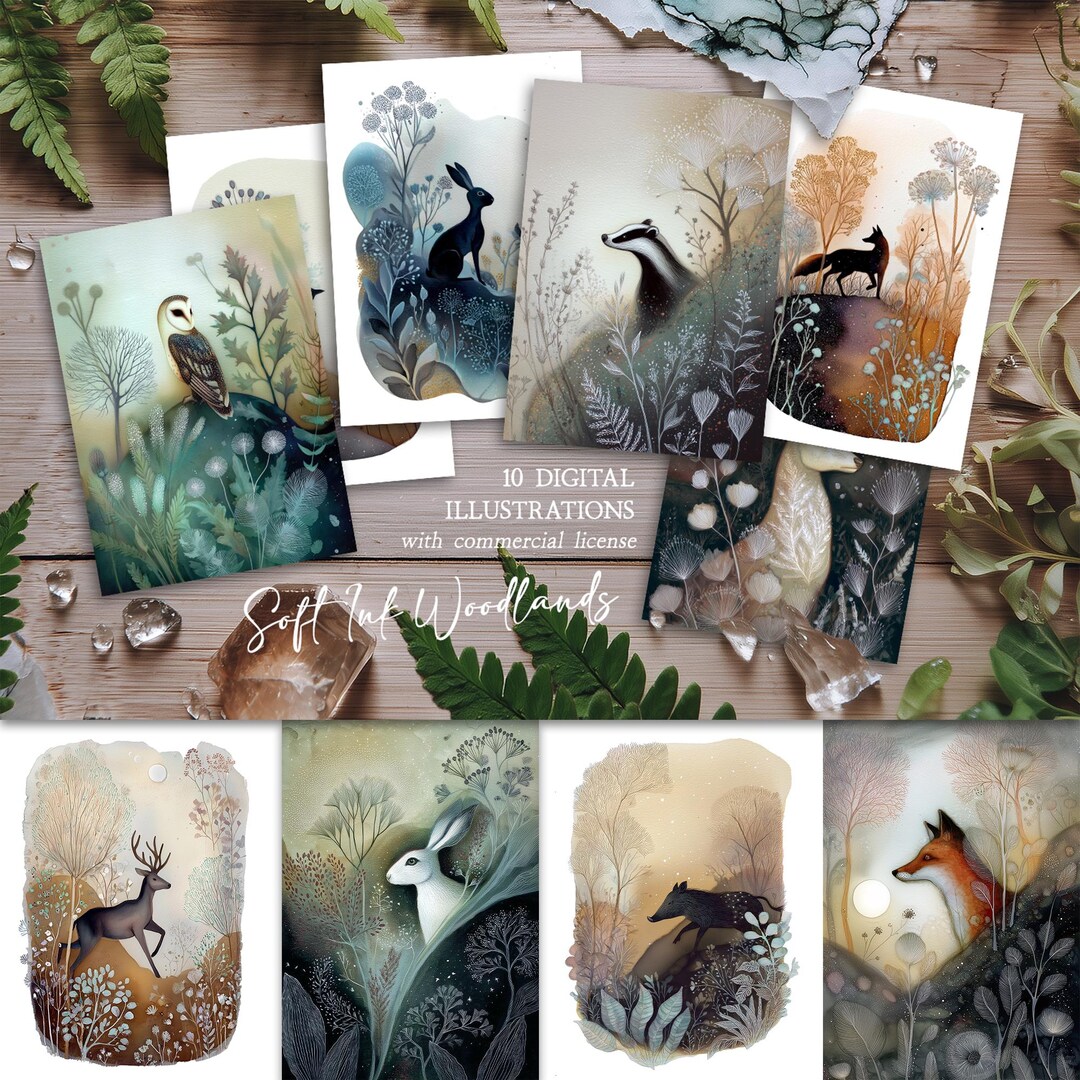 Soft Ink Woodlands Illustrations: Meadow and Forest Animals Postcard ...