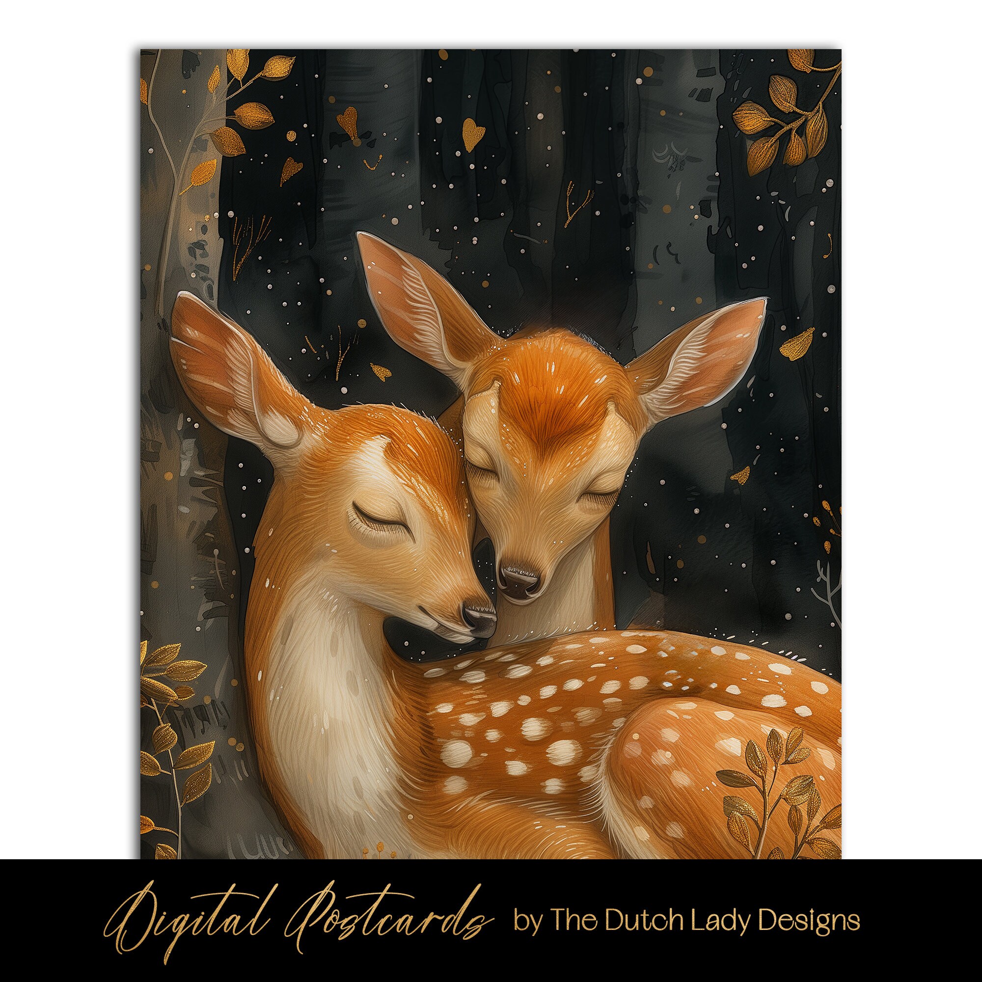 Cuddling Animals Postcard and Poster Set, Printable Digital Art, Cute ...