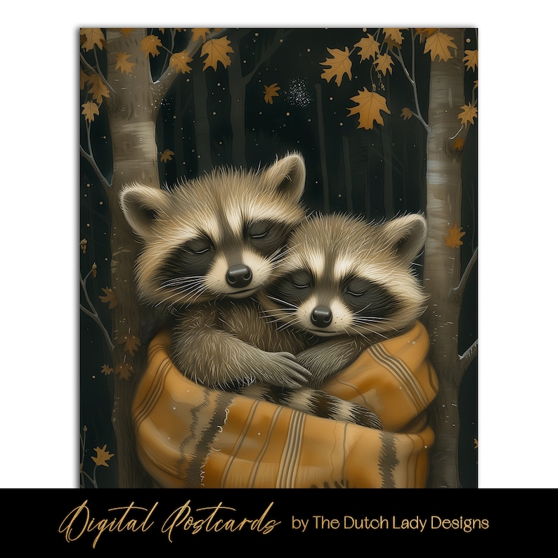Cuddling Forest Animals Postcard Set, Cute Printable Art (digital ...