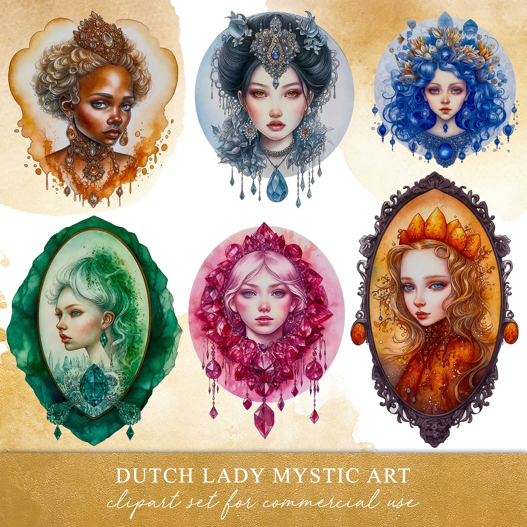 Crystal Girls Clipart Set Fantasy Stones, Jewelry, Frames Fairytale ...