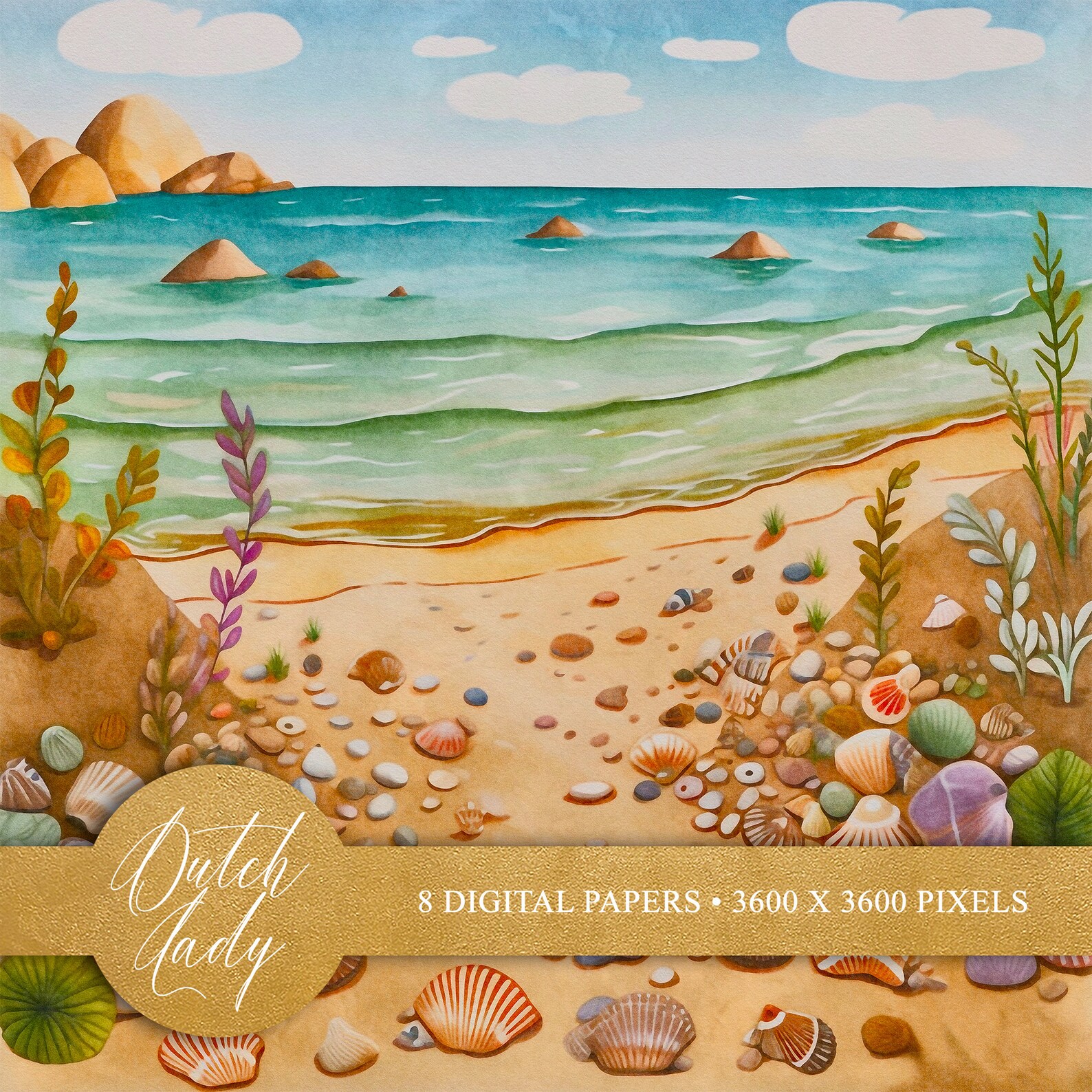 Seashore & Beach Digital Art Backgrounds - Printable Scrapbook Paper ...