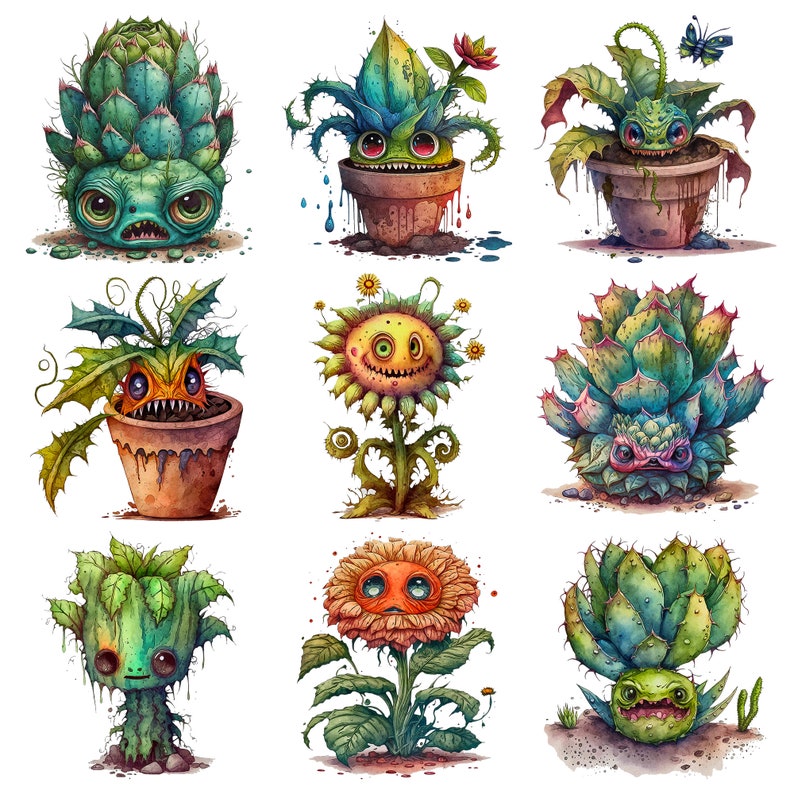 Creepy Garden Clipart Set: Halloween Plant Nursery Graphics (25 PNG ...