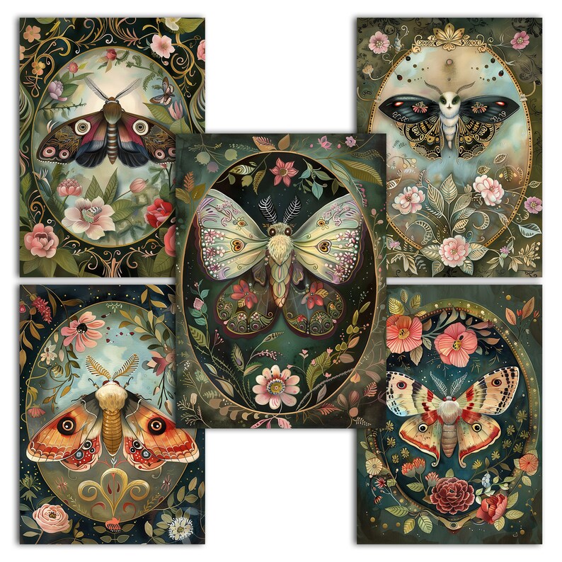 Victorian Moth Botanical Art Print Postcards: Dark Academia (instant ...