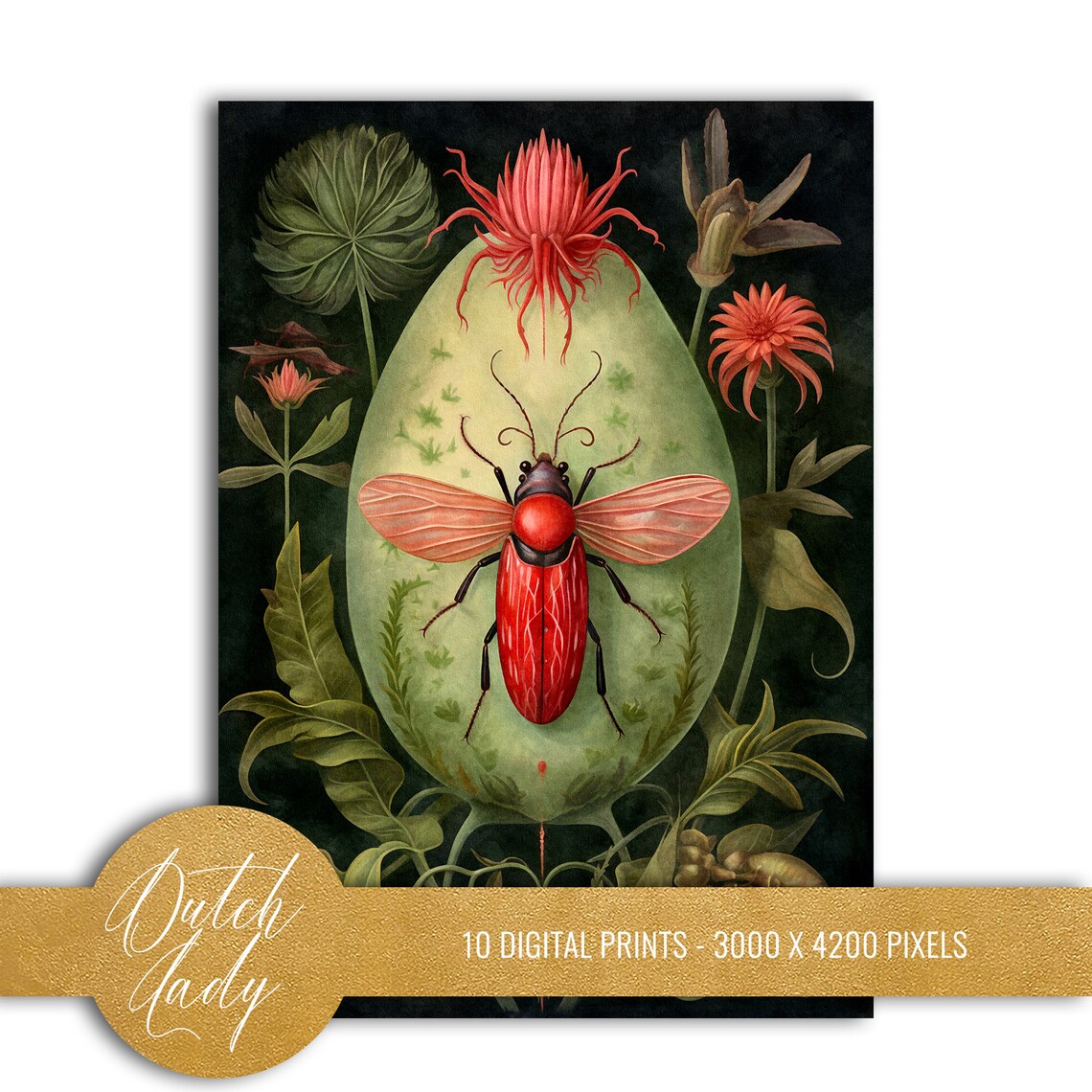 Botanical Beetle Postcard & Art Print Set Printable Digital - Etsy