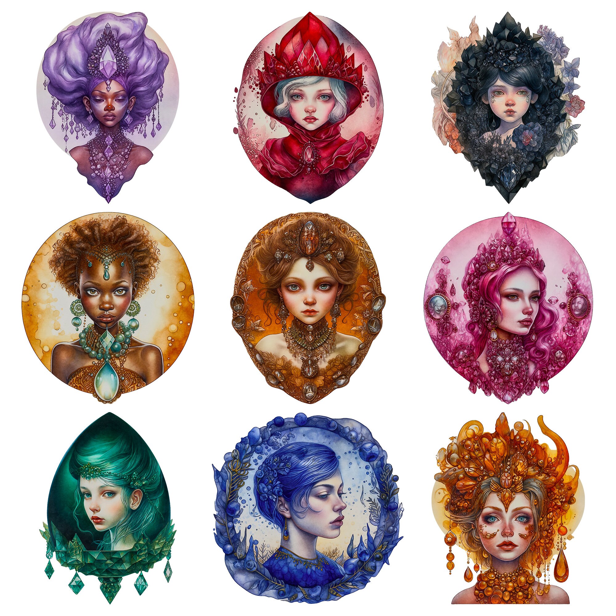Crystal Girls Clipart Set Fantasy Stones, Jewelry, Frames Fairytale ...