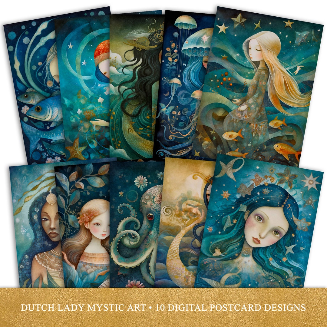 Ocean Sirens Postcard and Poster Set, Printable Digital Card Designs ...