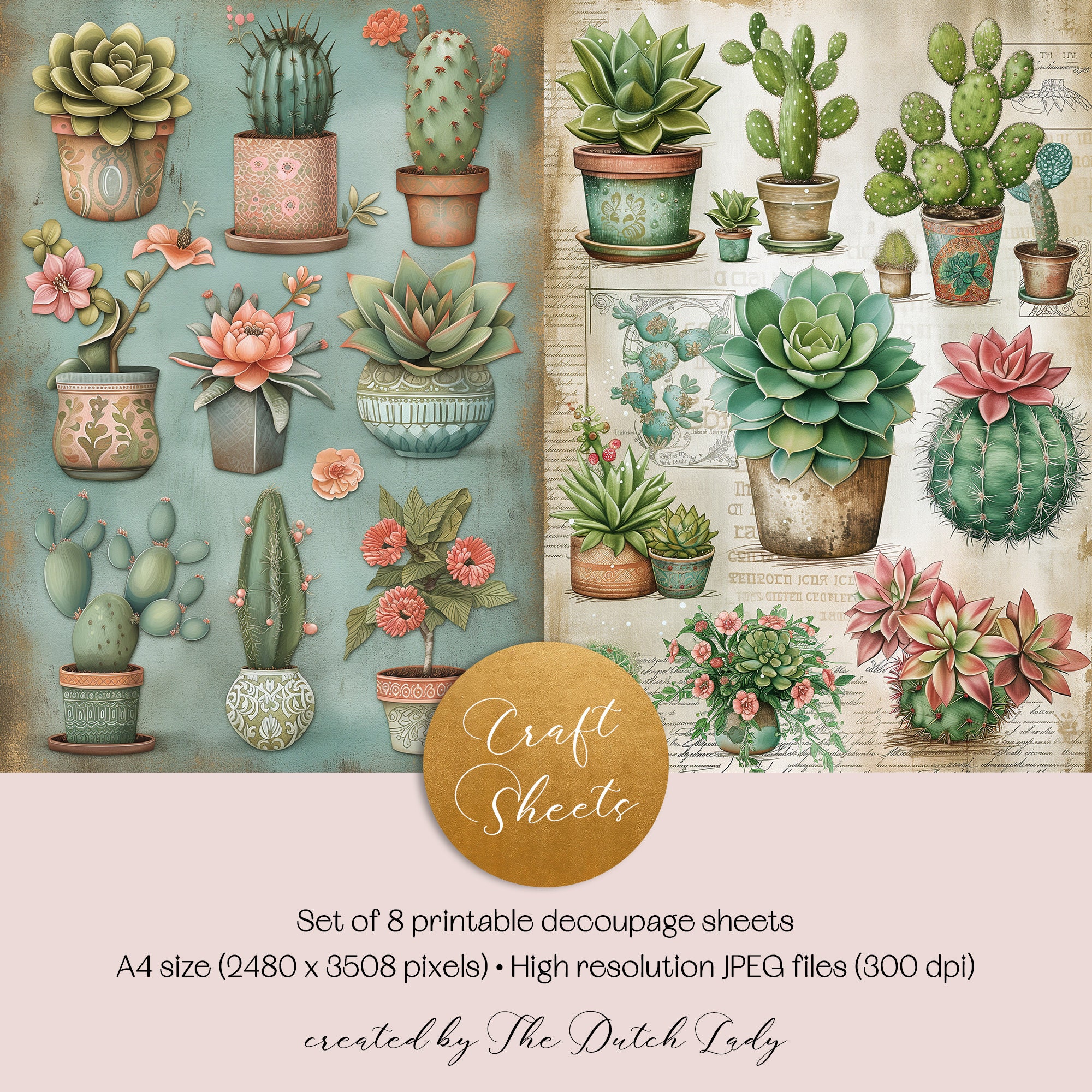 Desert Succulents PRINTABLE Journal Paper Pack, Flowers, Cactus, Potted ...