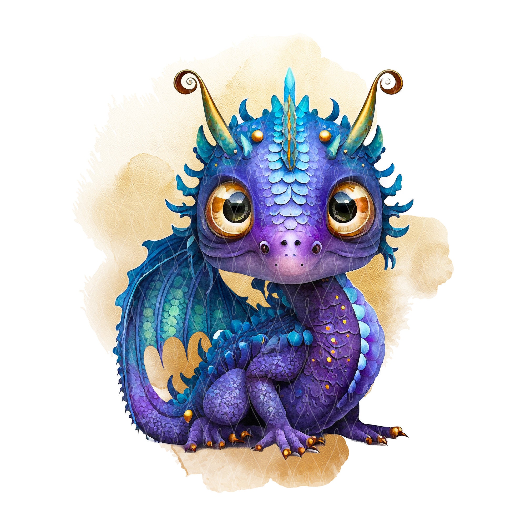 Cute Little Dragon Clipart Set - Fantasy Cartoon Creatures - Metallic ...