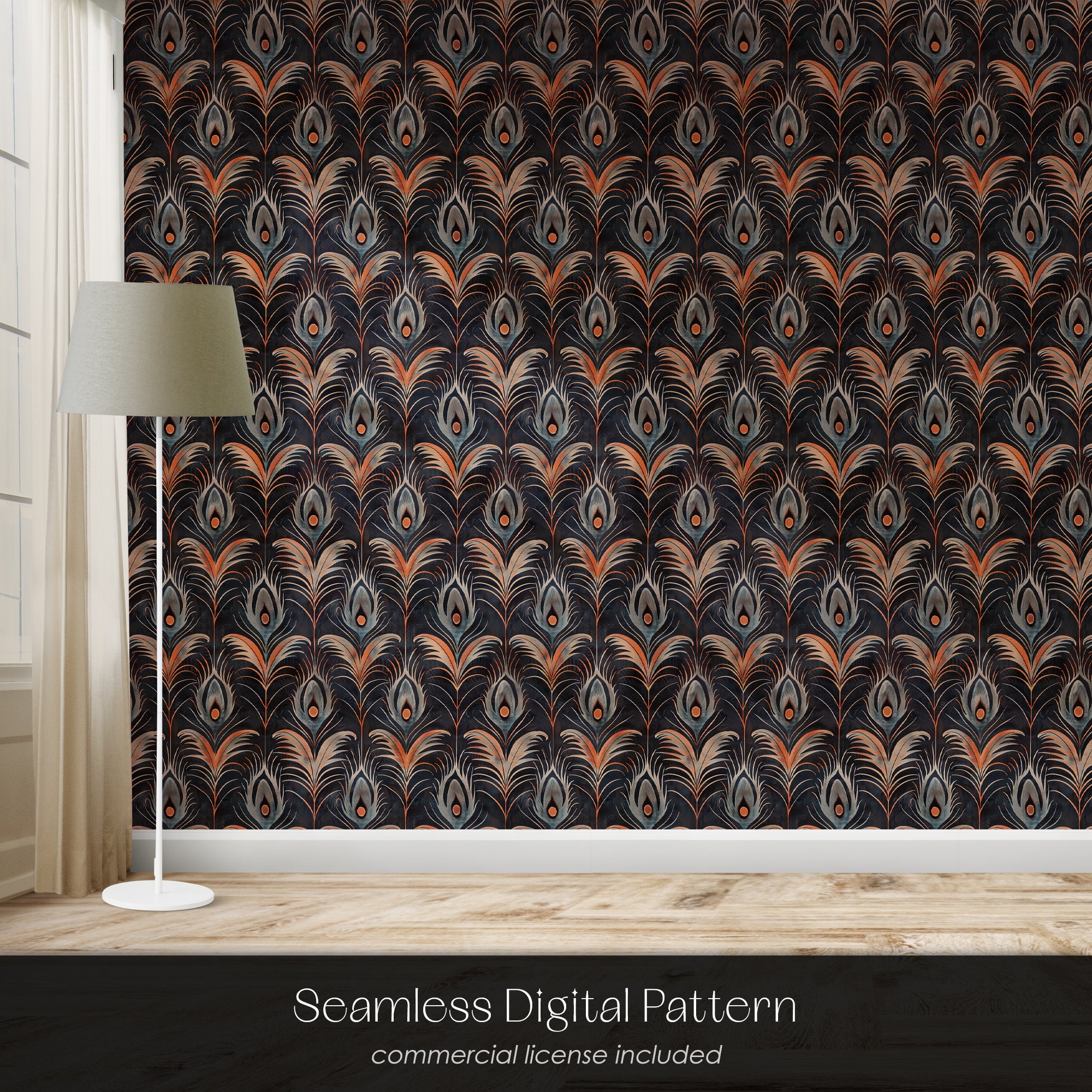 Peacock Feather Art Deco SEAMLESS Digital Pattern, Abstract Tileable ...