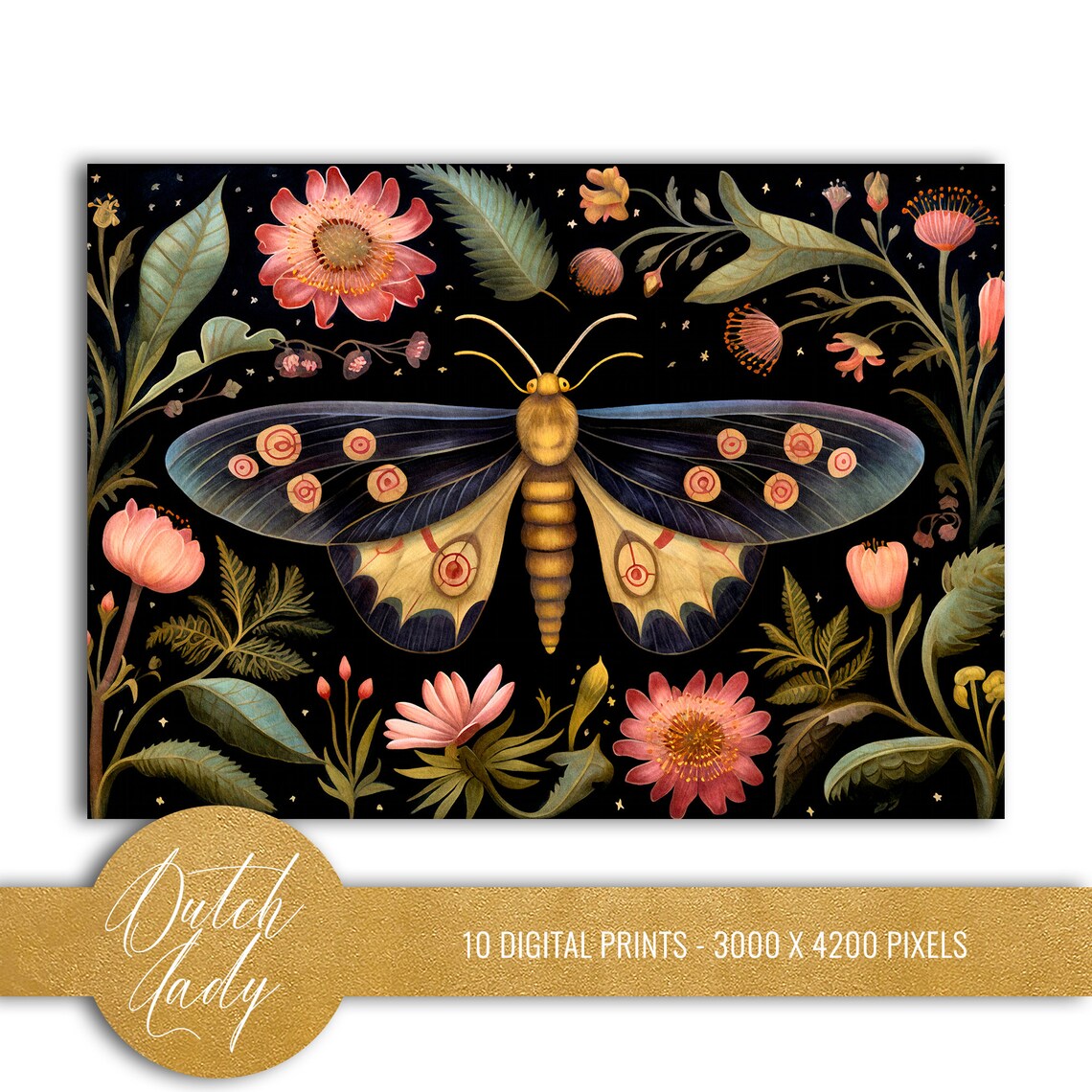 Botanical Moths Postcard and Poster Set Printable Digital - Etsy