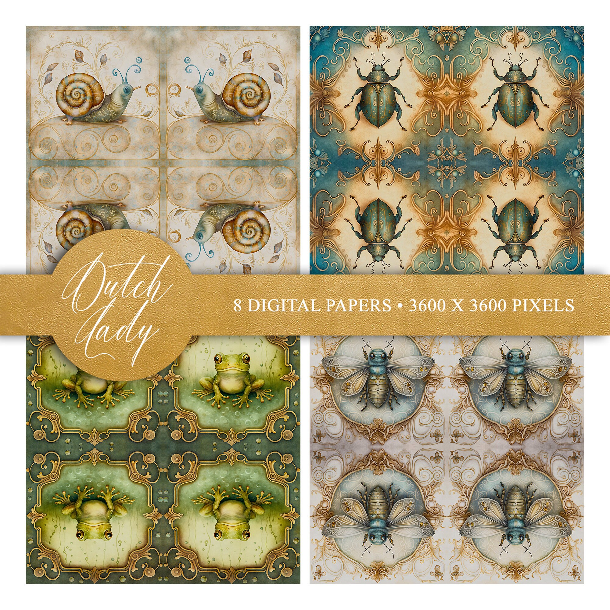Garden Insects Digital Paper: Creepy Crawler Patterns (8 JPEG Files ...