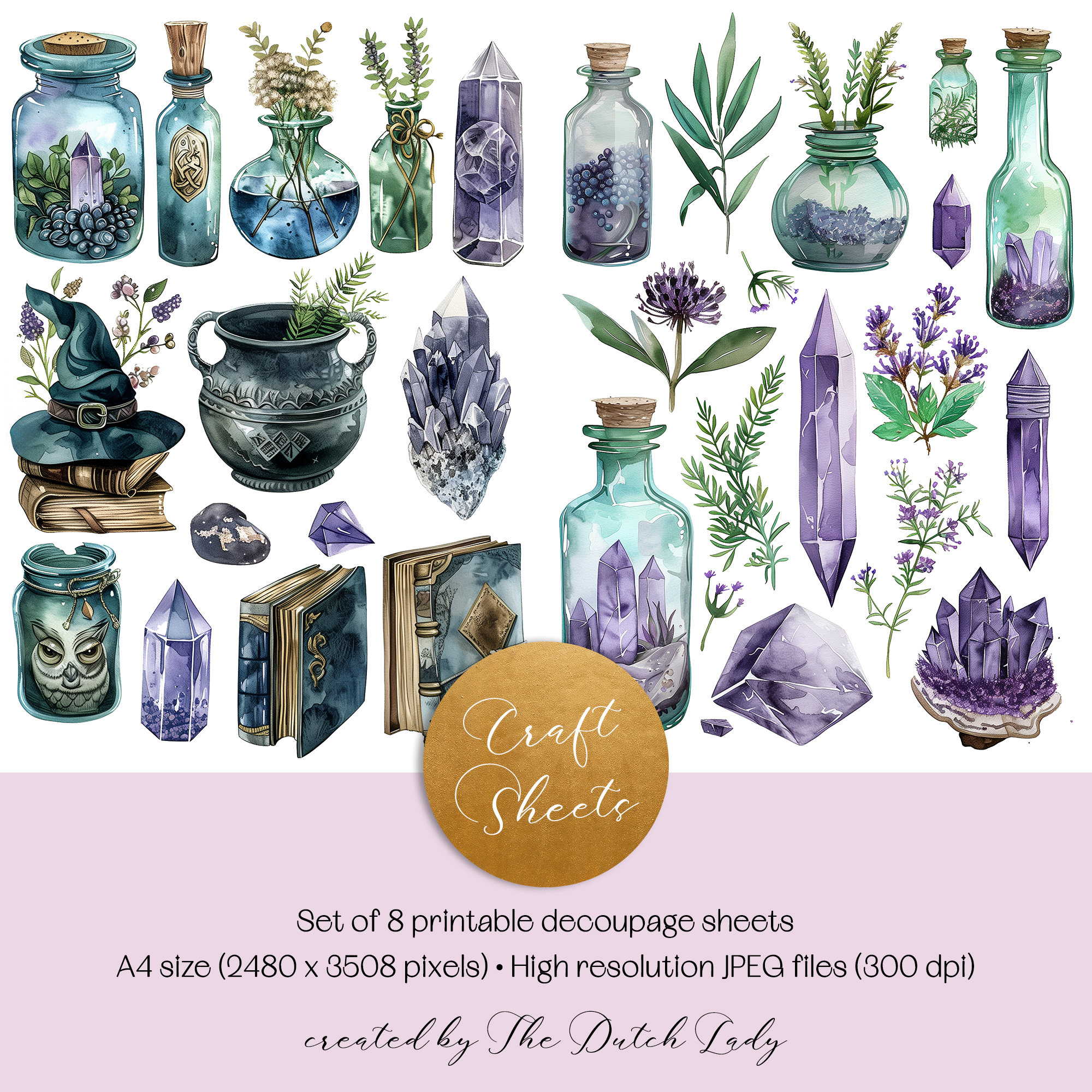 Witchy Stuff PRINTABLE Decoupage Sheets, Digital Journal Papers, Book ...