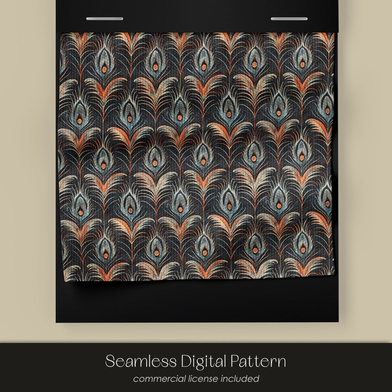 Peacock Feather Art Deco SEAMLESS Digital Pattern, Abstract Tileable ...
