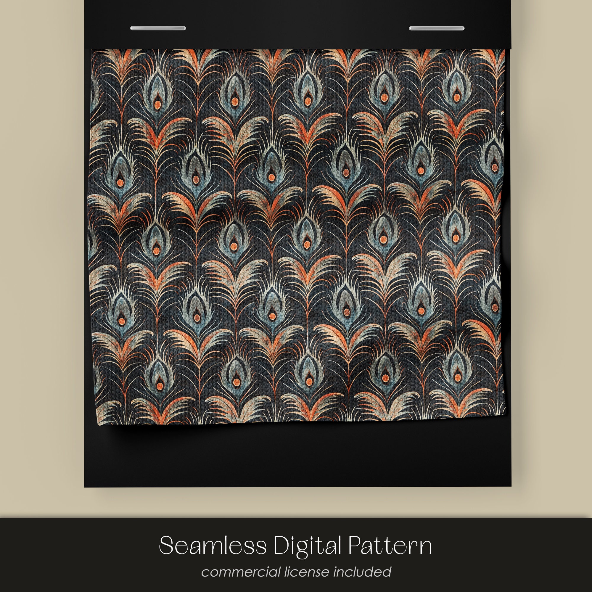 Peacock Feather Art Deco SEAMLESS Digital Pattern, Abstract Tileable ...