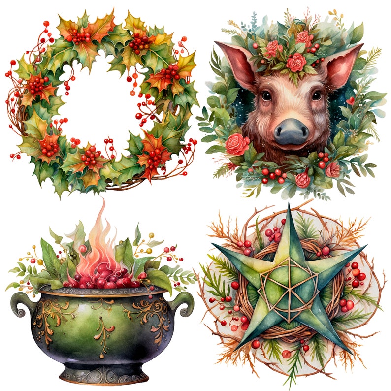 Winter Solstice Clipart Set Yule Wiccan & Pagan Christmas Celebration ...