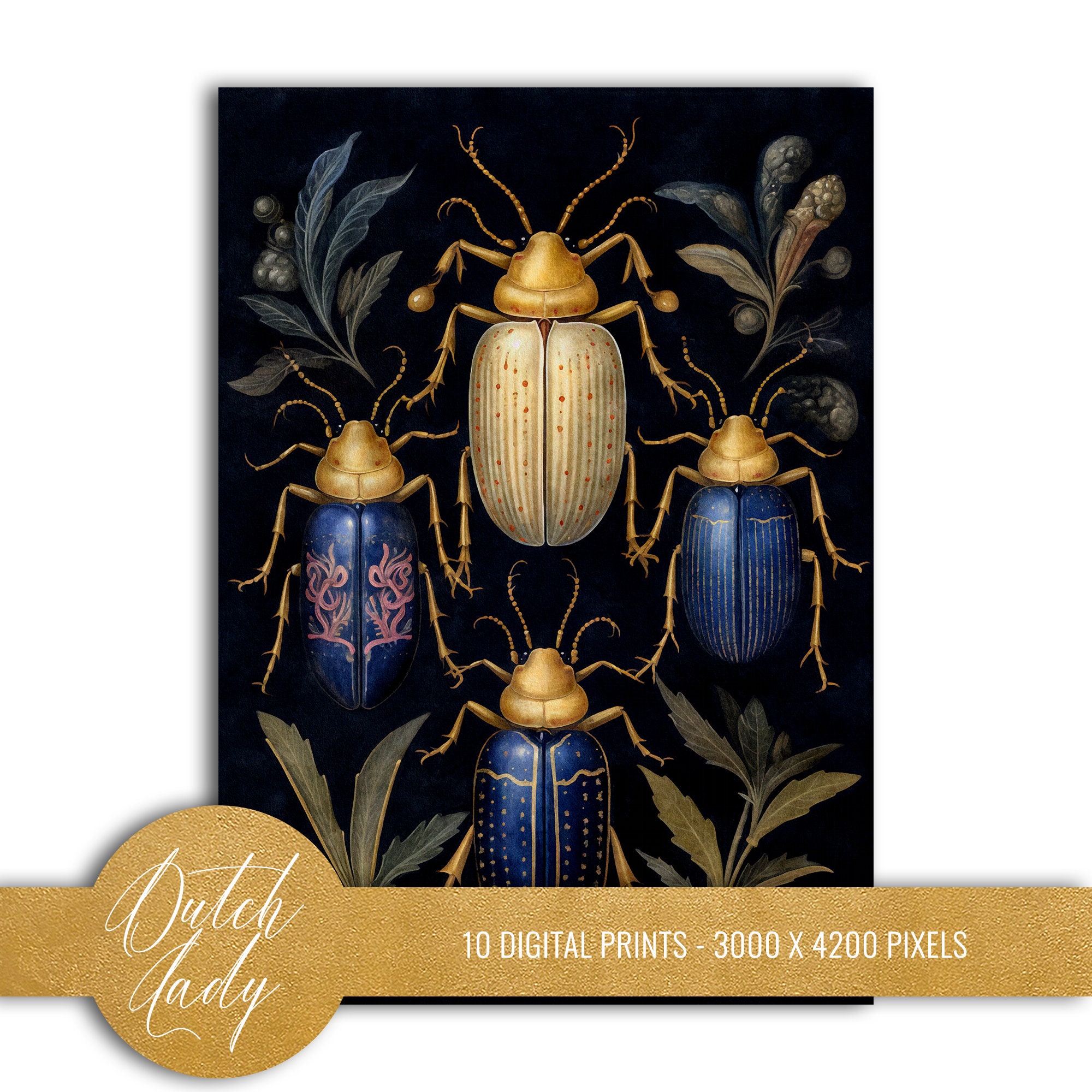 Botanical Beetle Postcard & Art Print Set Printable Digital - Etsy