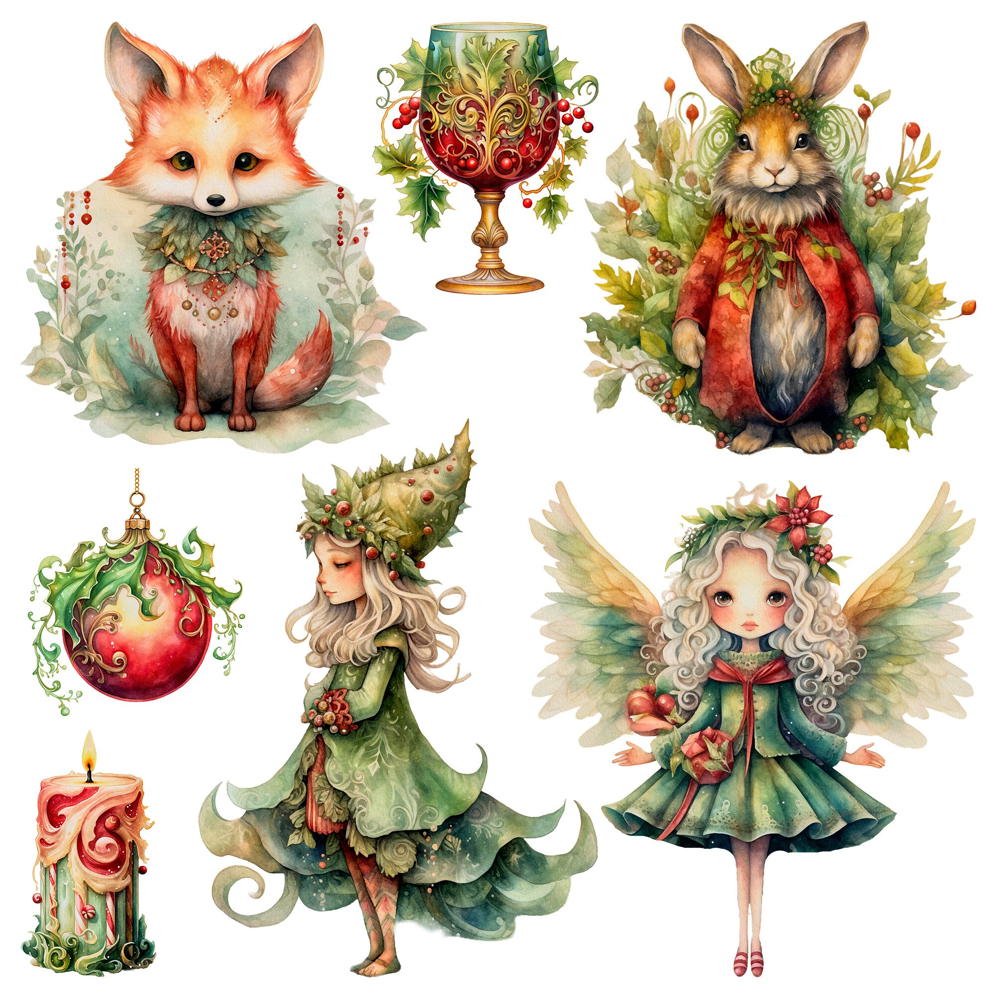 Winter Solstice Clipart: Watercolor Yule Graphics (INSTANT DOWNLOAD) - Etsy
