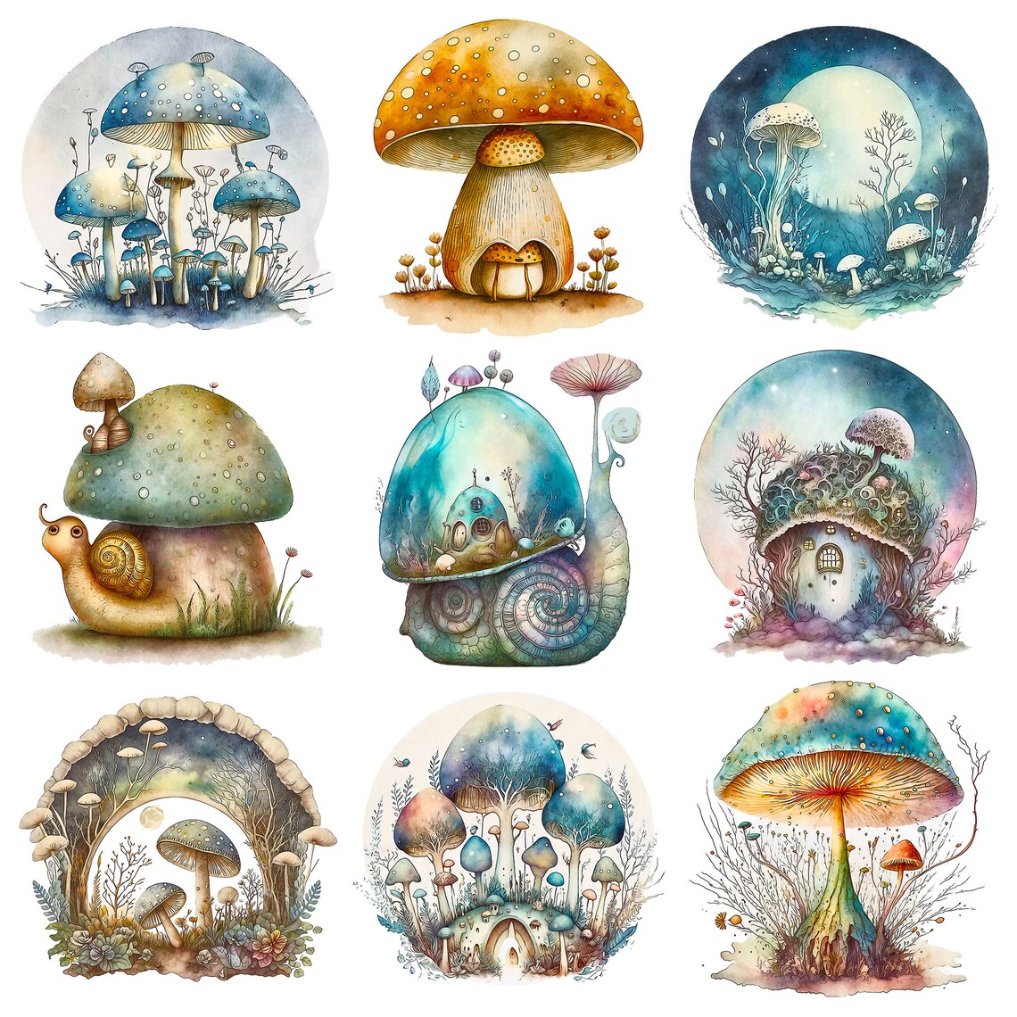 Mushroom & Toadstool Clipart Set Mystical Enchanted - Etsy