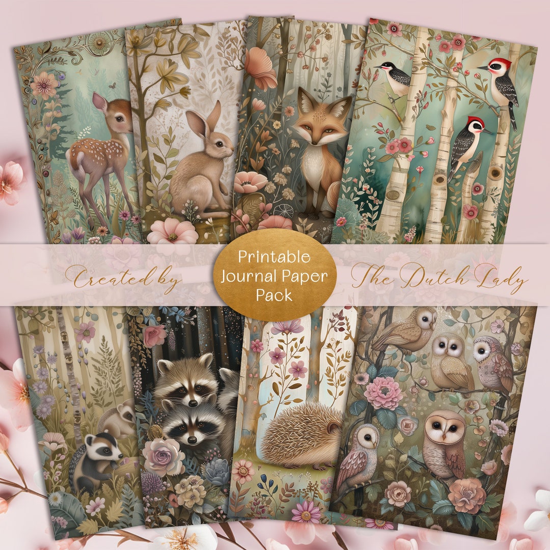 Woodland Animals PRINTABLE Journal Paper Pack, Digital Scrapbook Paper ...