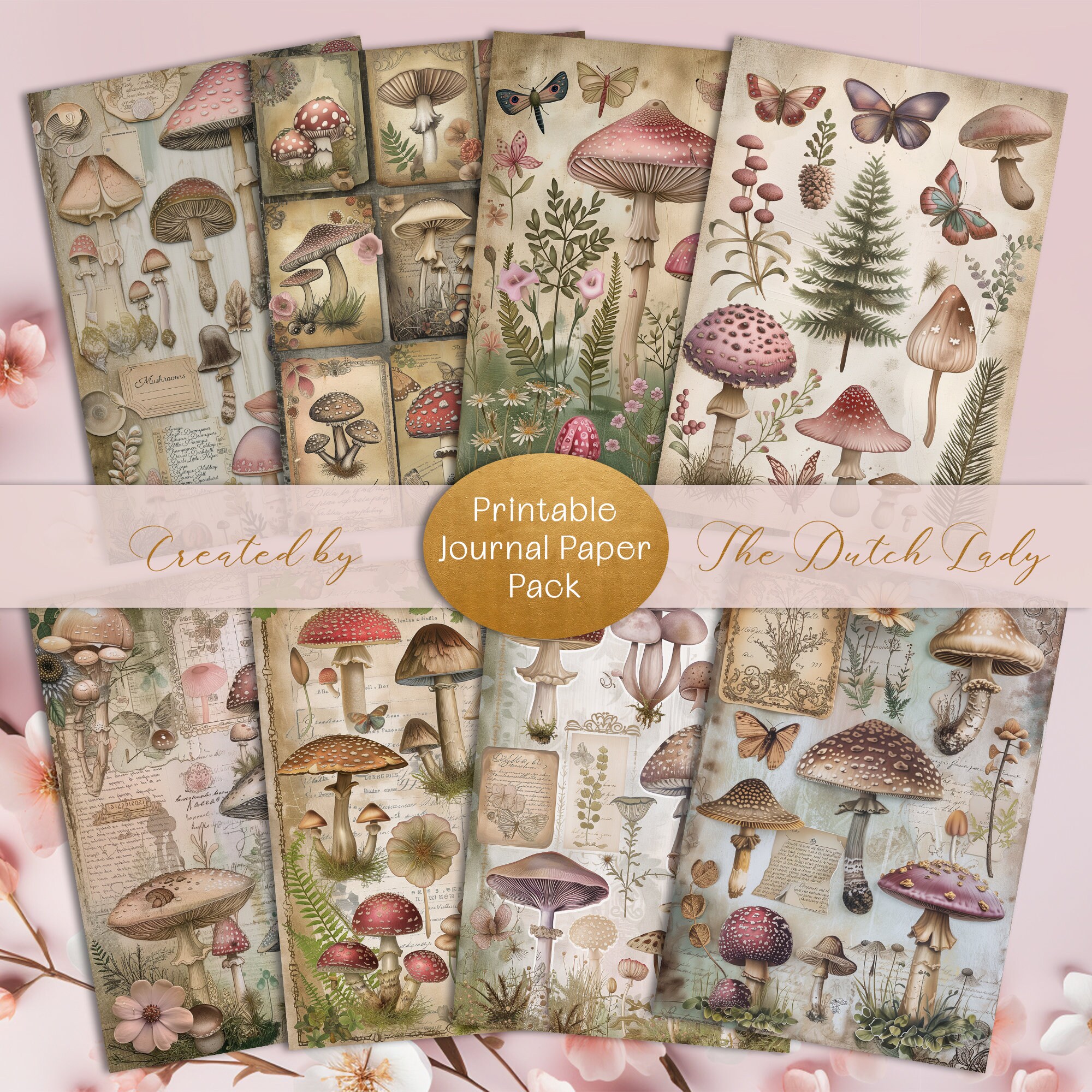 Mushroom PRINTABLE Journal Paper Pack, Digital Scrapbook Papers ...