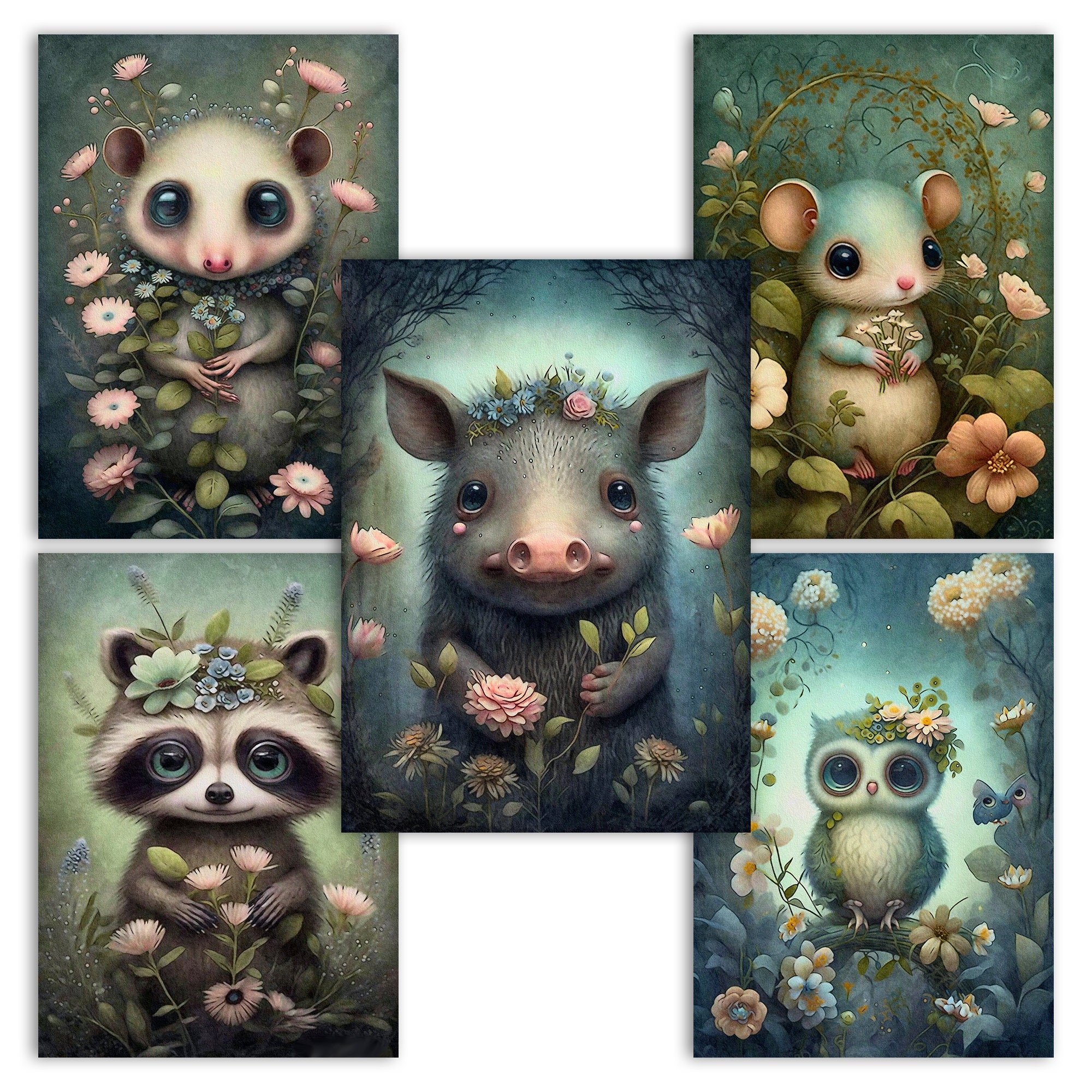 Cute Woodland Animal Postcard and Poster Set, Printable Digital Design ...