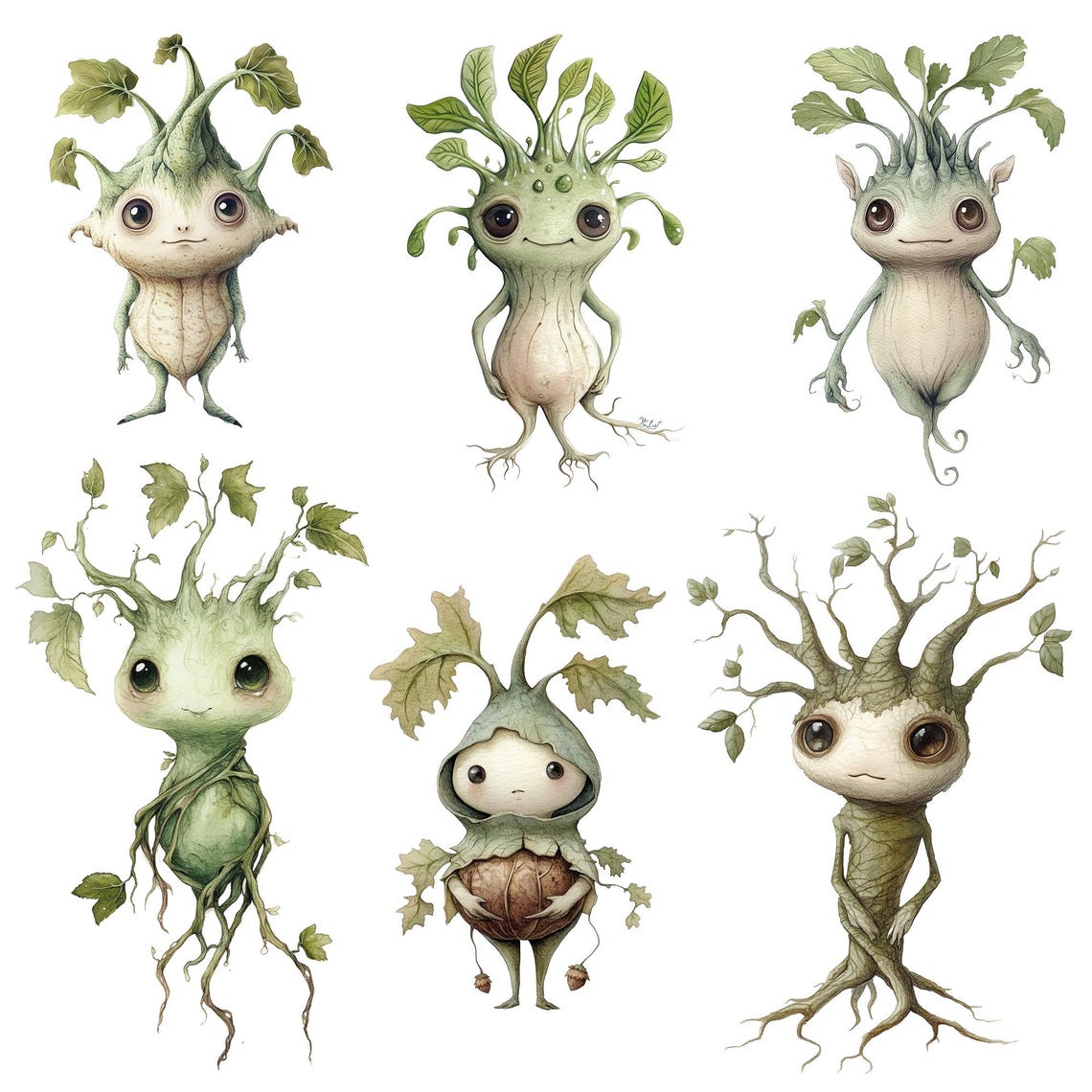 Whimsical Botanical Creatures Clipart: Fantasy Nature Graphics (instant ...