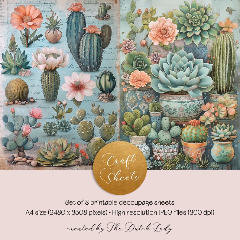 Desert Succulents PRINTABLE Journal Paper Pack, Flowers, Cactus, Potted ...