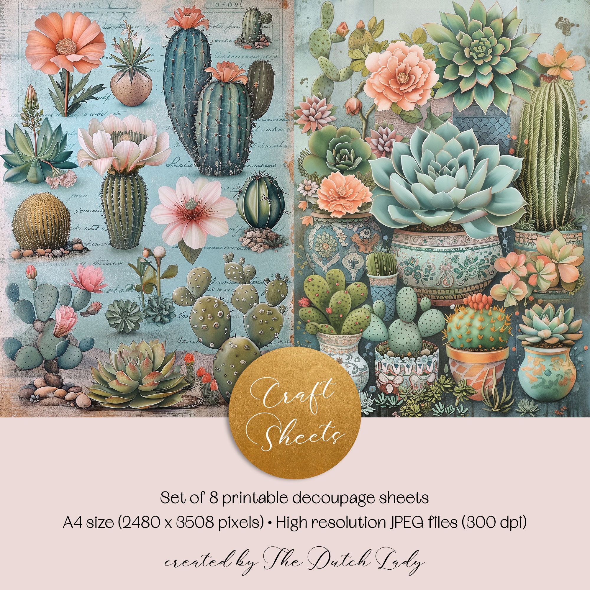Desert Succulents PRINTABLE Journal Paper Pack, Flowers, Cactus, Potted ...