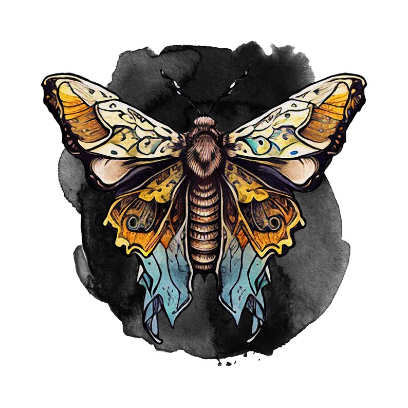 Mystical Gothic Moth Clipart Set - Watercolor Decorations - Digital ...