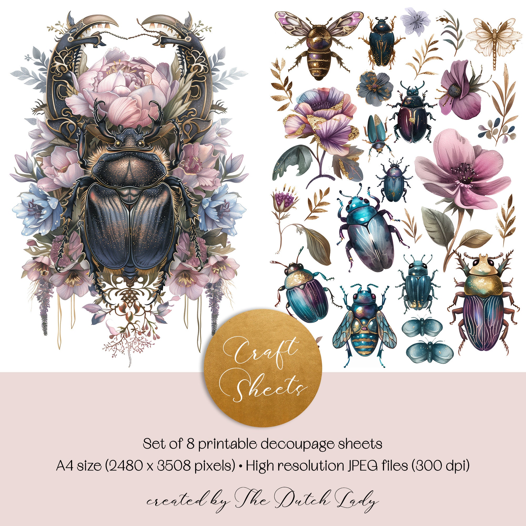 Victorian Beetles PRINTABLE Decoupage Sheets, Digital Junk Journal ...