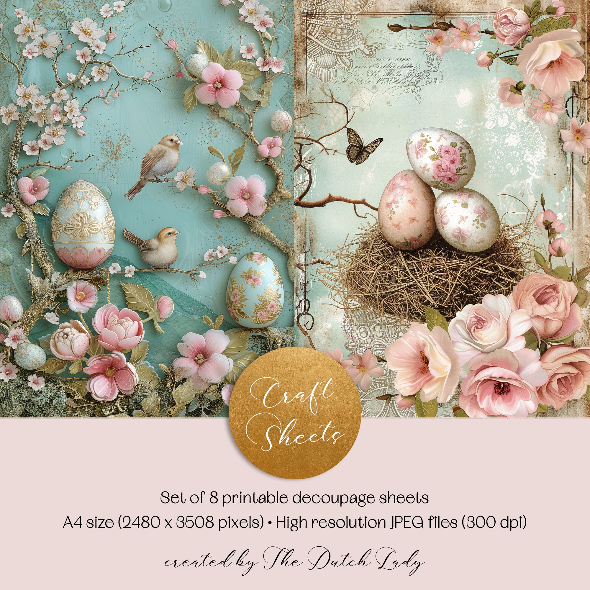 Easter Themed PRINTABLE Decoupage Sheets, Digital Scrapbook Ephemera ...