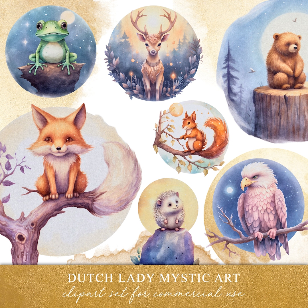 Moonlight Animals Clipart Set - Soft Cute Ethereal Graphics - Forest ...